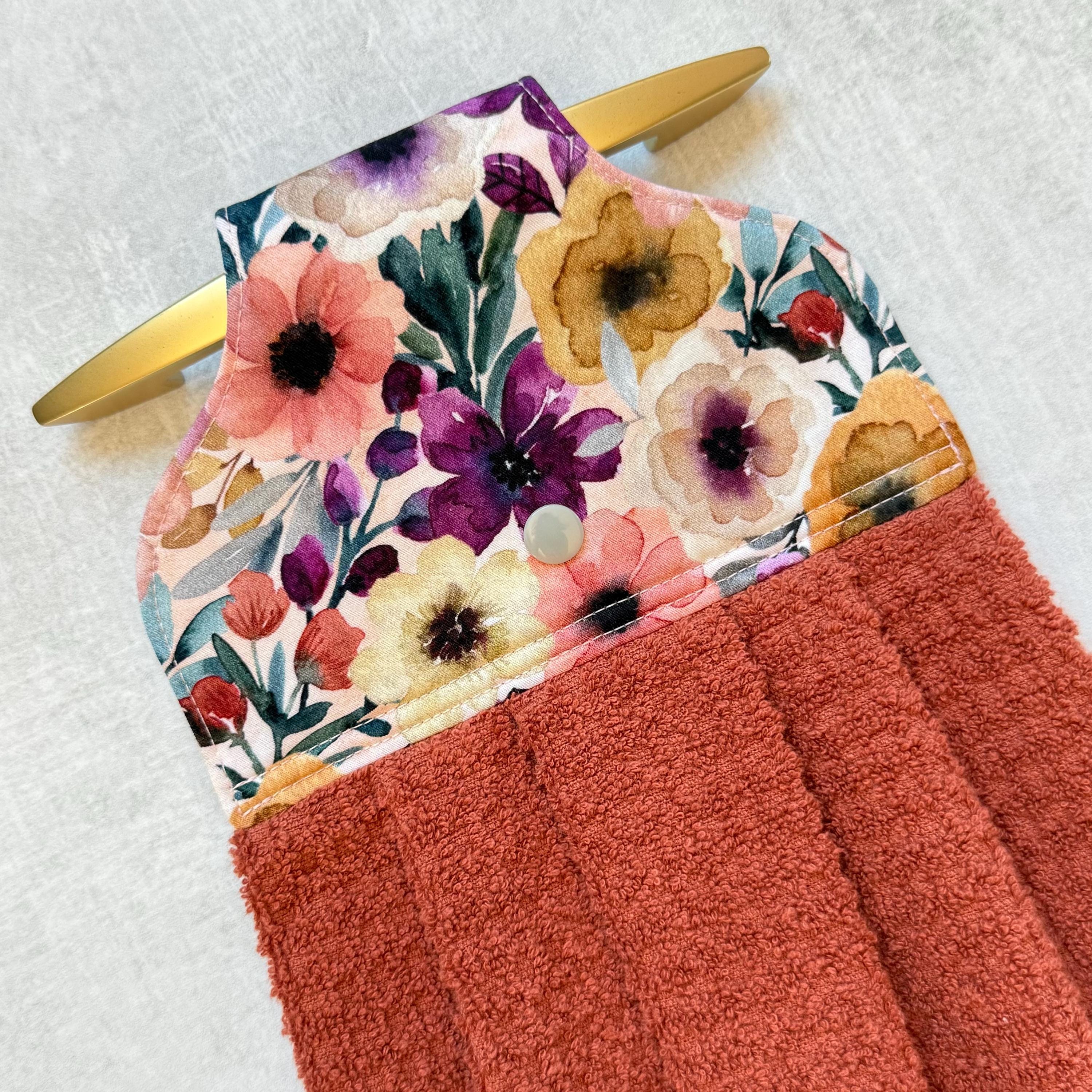 Modern Floral Hanging Kitchen Towel With Holder, Beautiful Flower ...