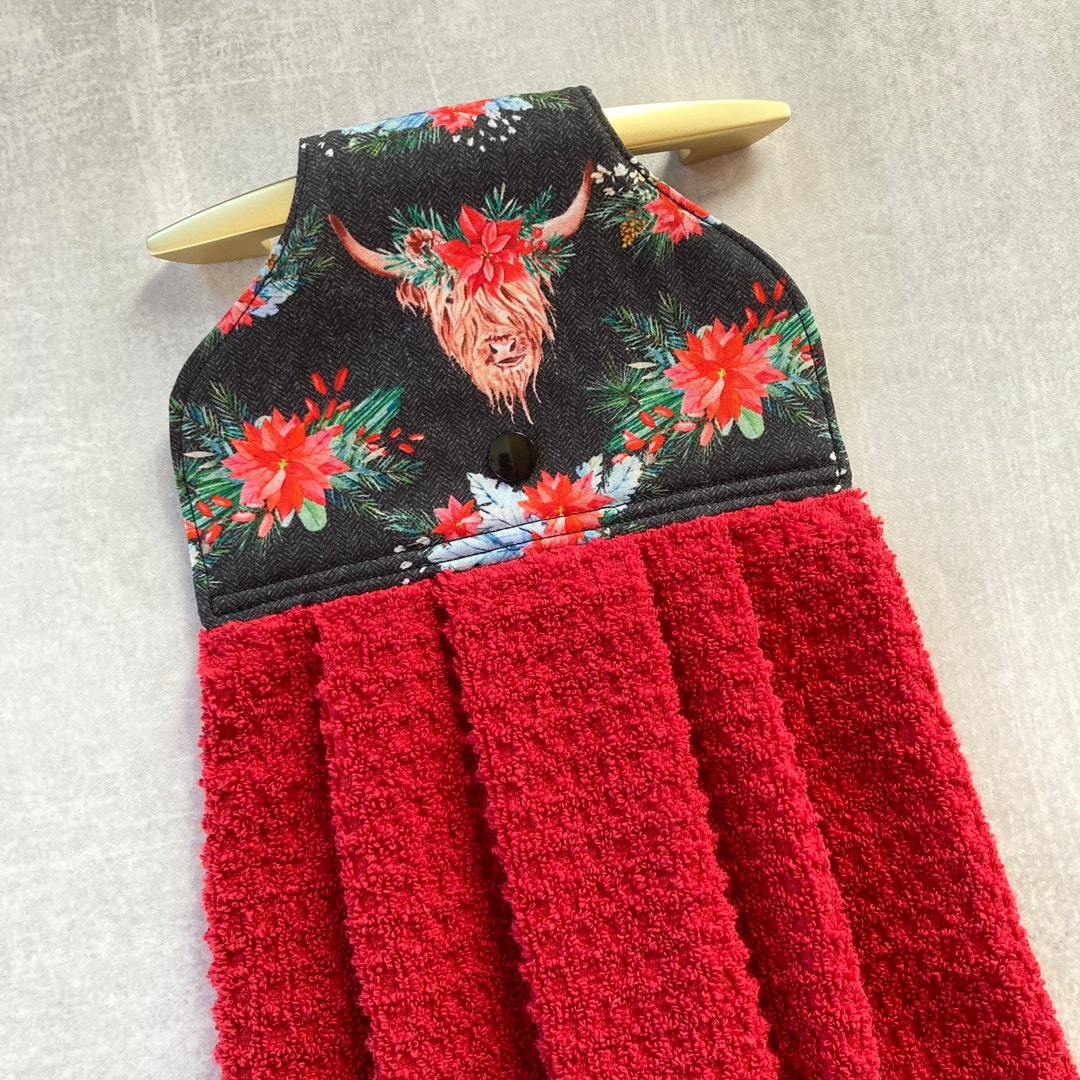 Highland Cattle Holiday Hanging Kitchen Towel With Holder, Bathroom ...