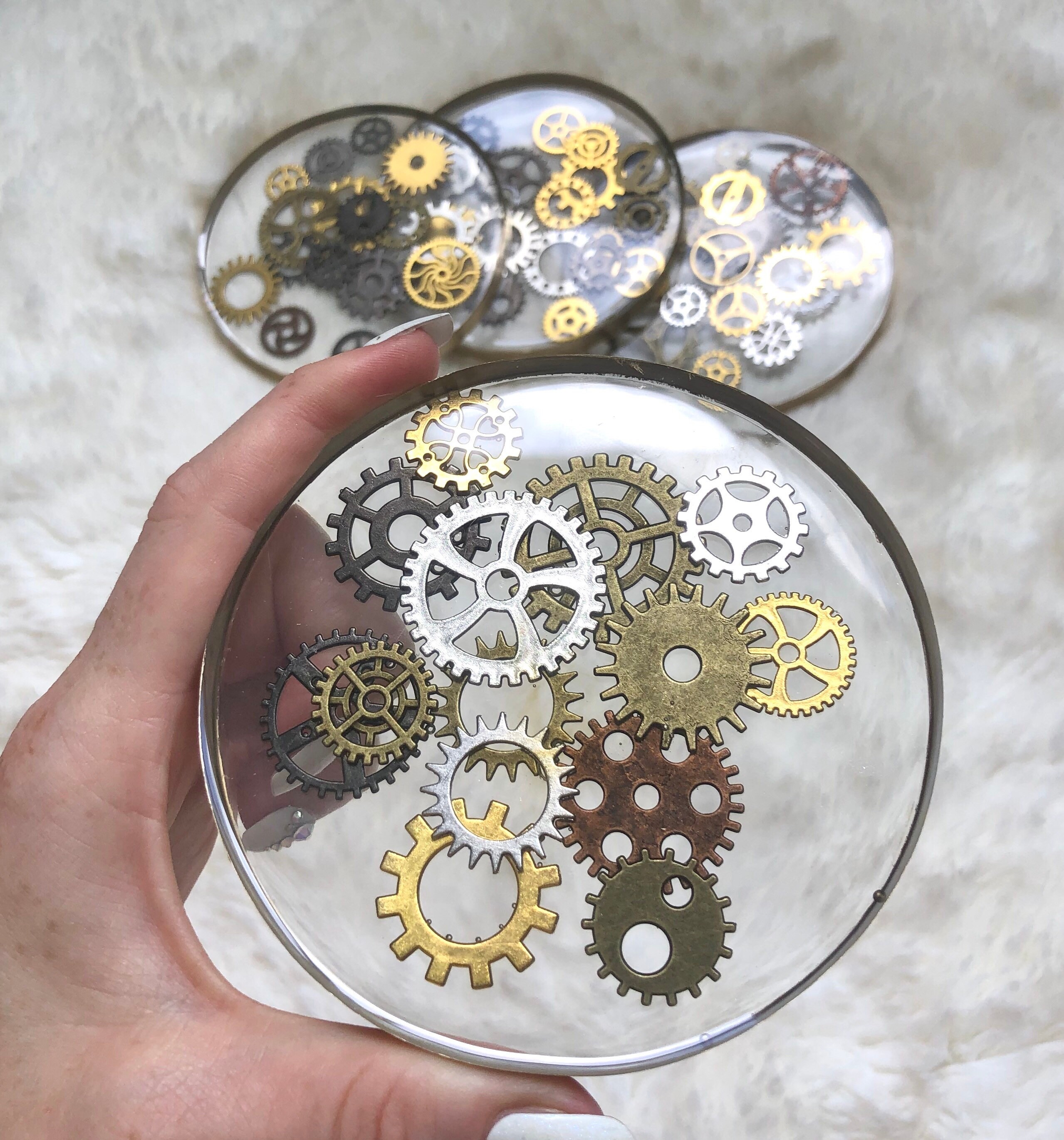 Steam Punk Style Coasters With Gears Resin Coasters - Etsy