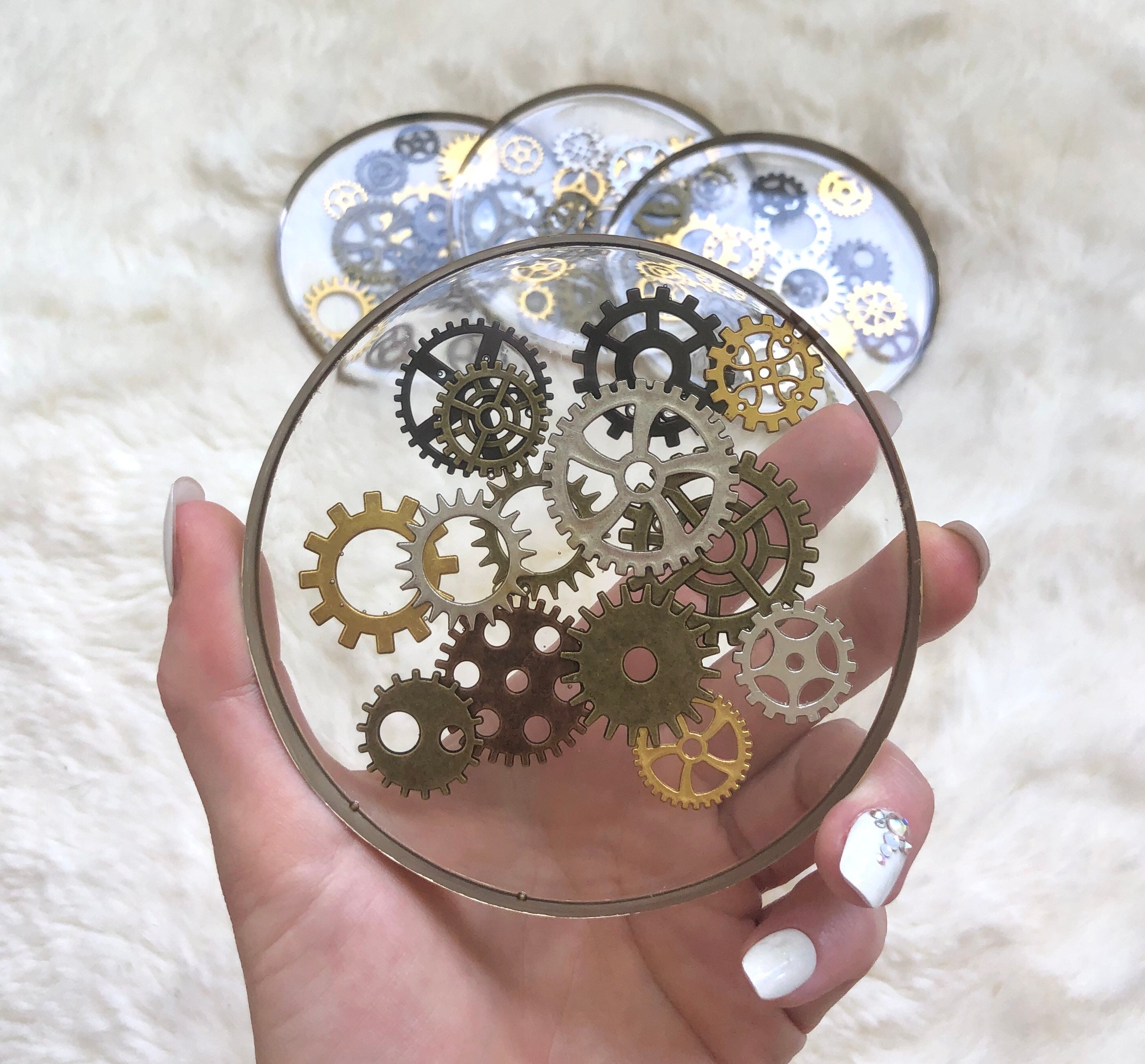 Steam Punk Style Coasters With Gears Resin Coasters - Etsy