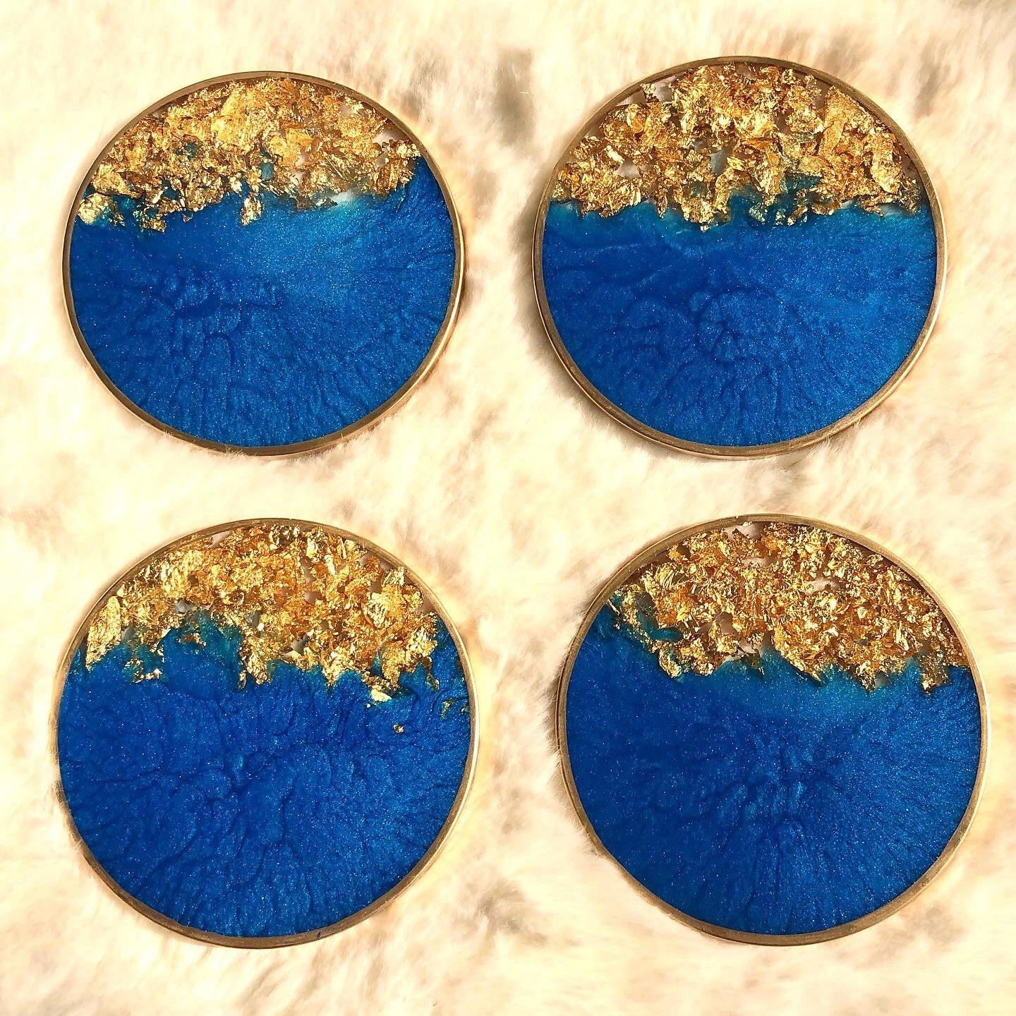 Beautifully Blue Coasters With Gold Flakes Resin Coasters | Etsy