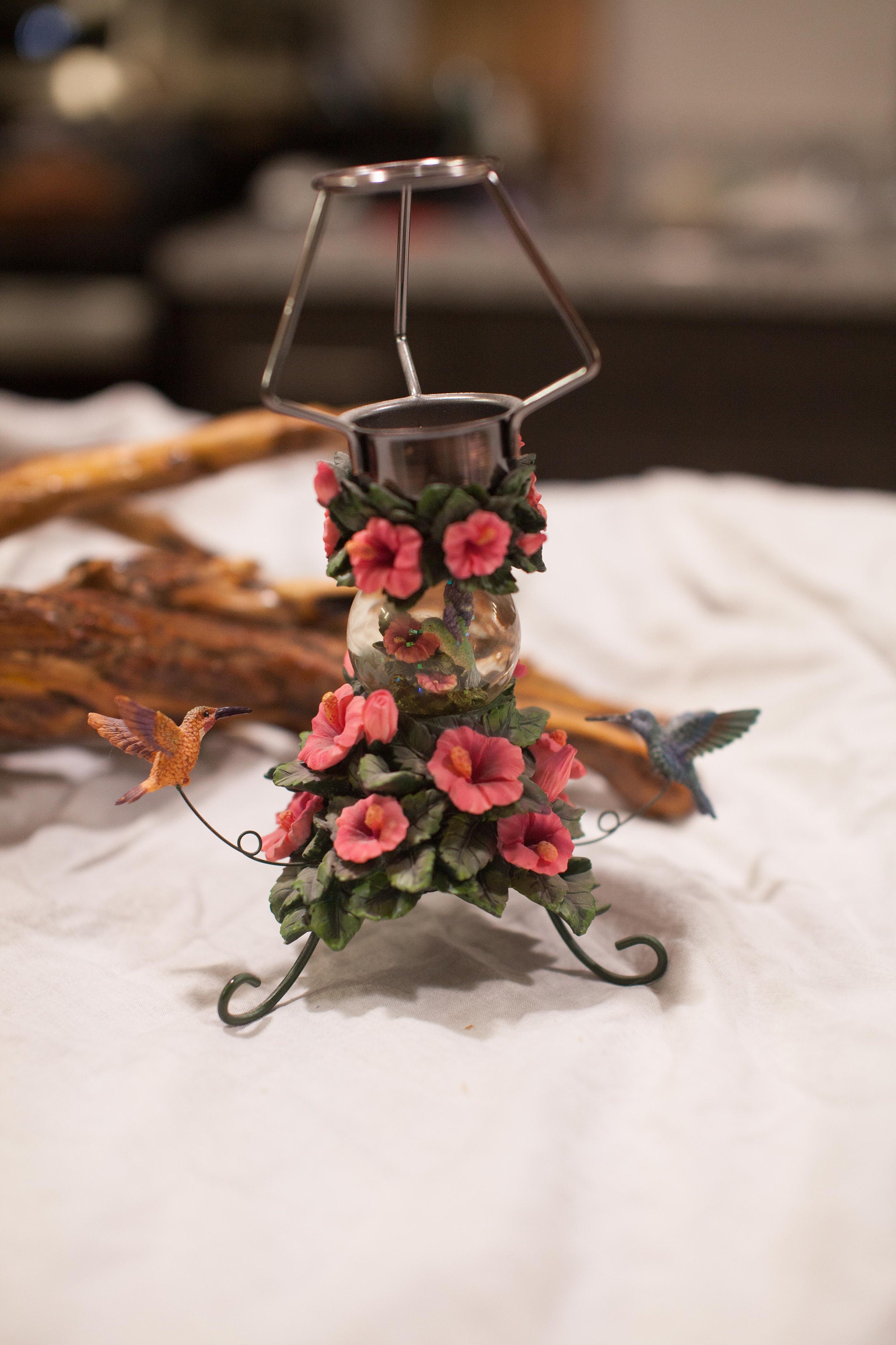 Hummingbird Tea Light Lamp With Snowglobe - Etsy