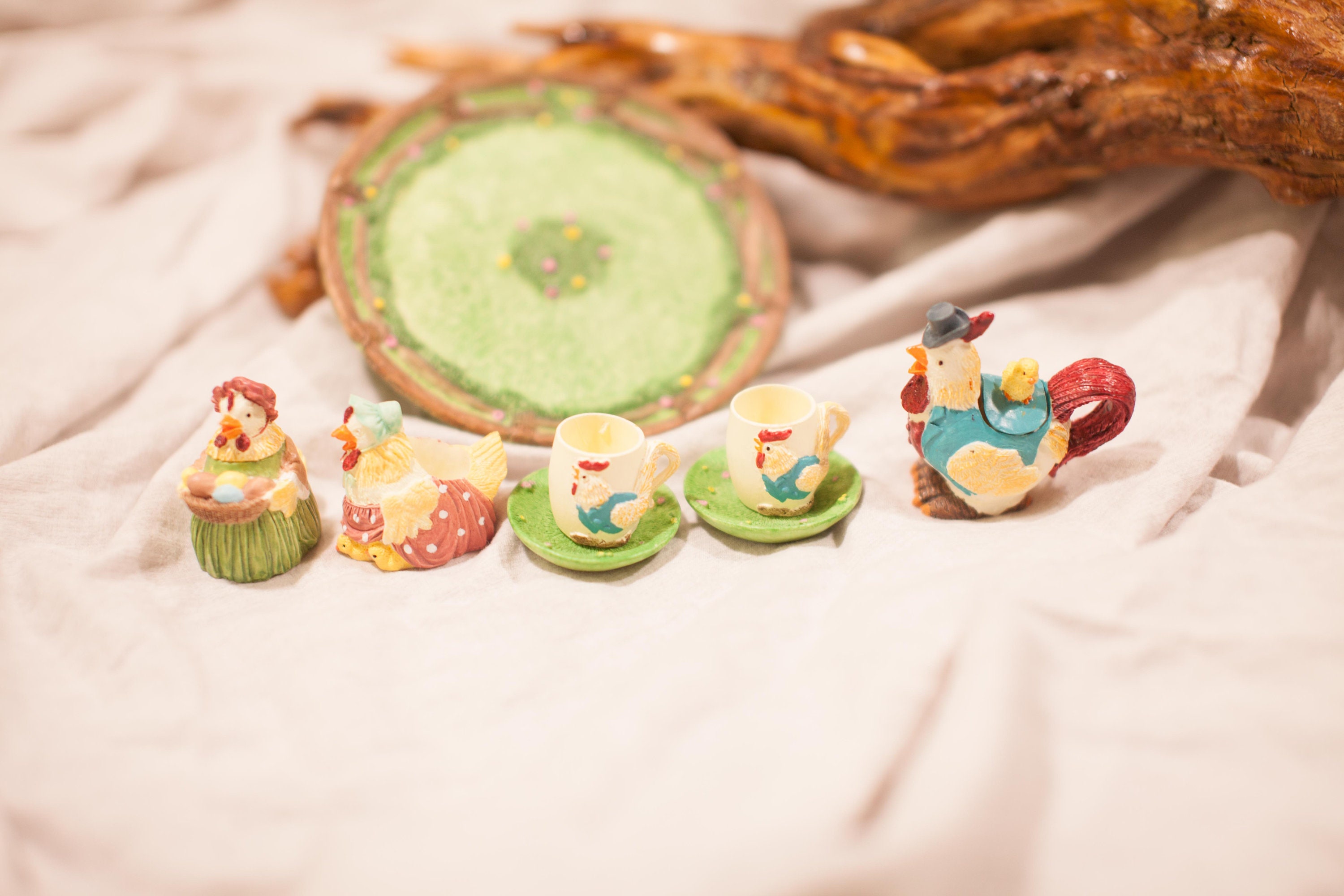 Mini Rooster and Chicken Family Tea Set - Etsy