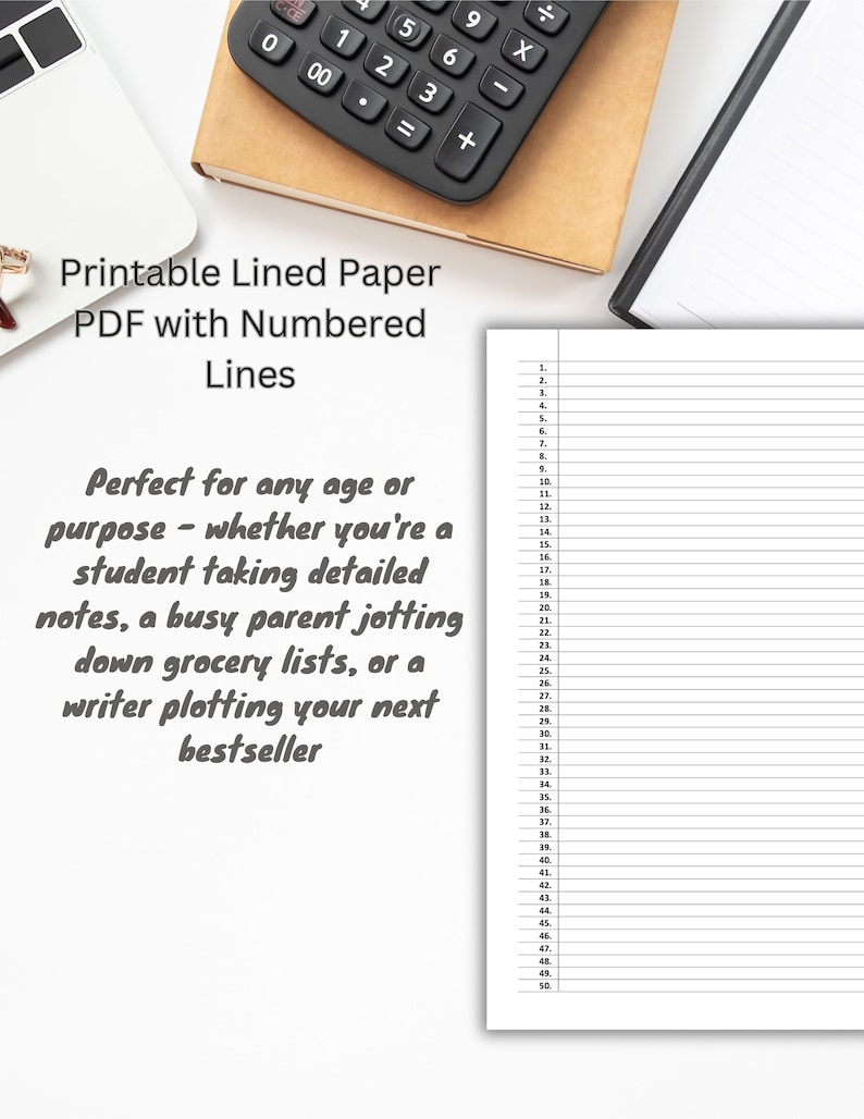 Numbered Lined Paper Printable Lined Paper PDF With Numbered Lines ...