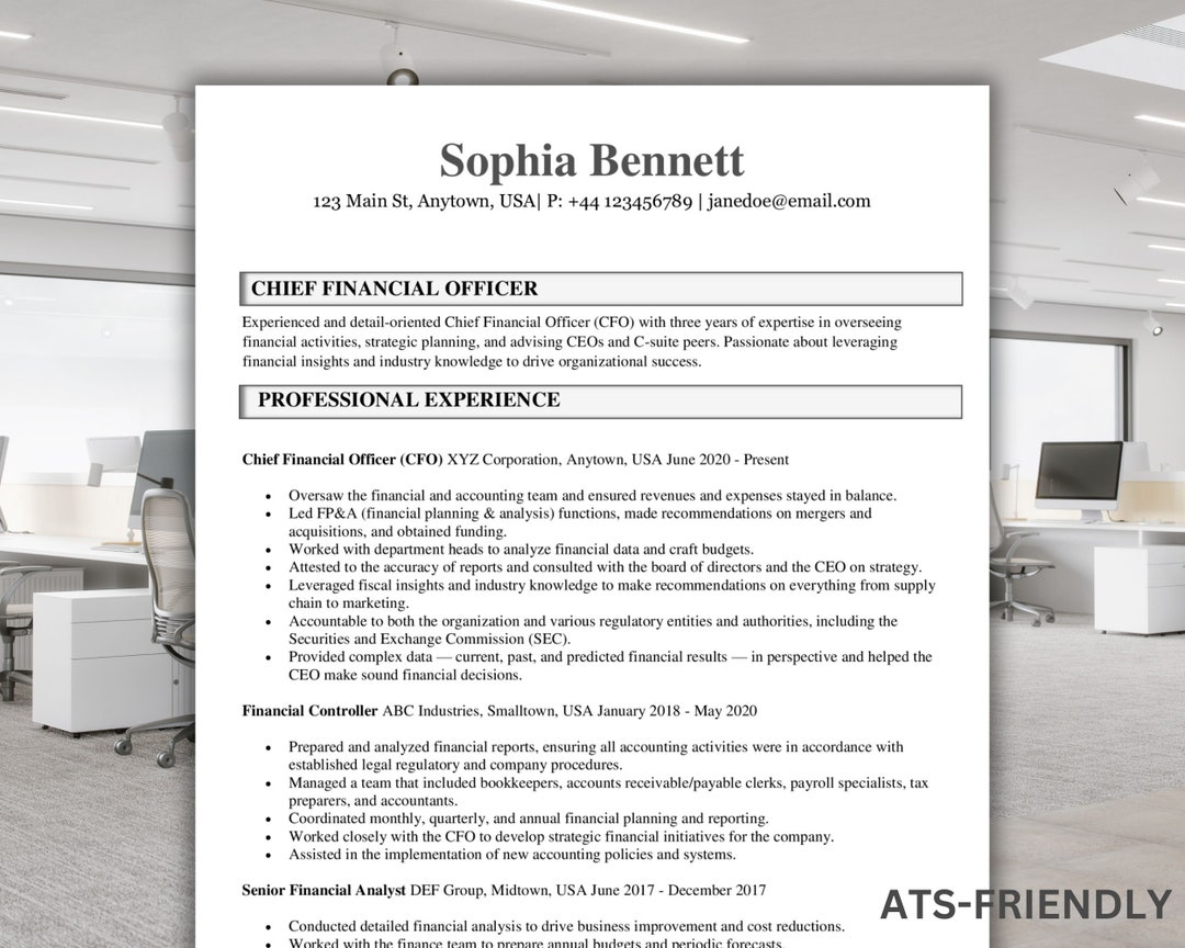 CFO Resume | Professional Resume Template | Chief Financial Officer ...