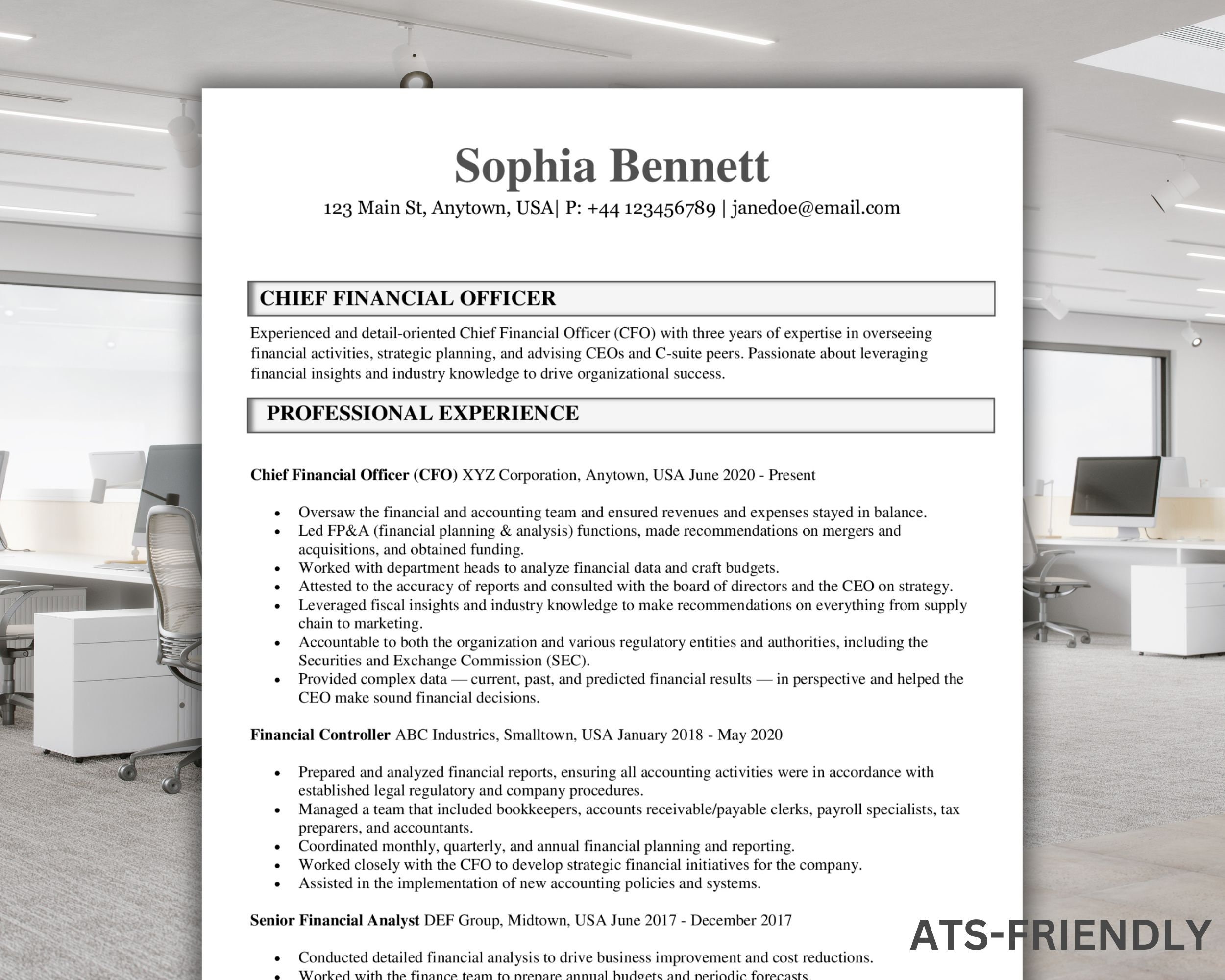 CFO Resume | Professional Resume Template | Chief Financial Officer ...