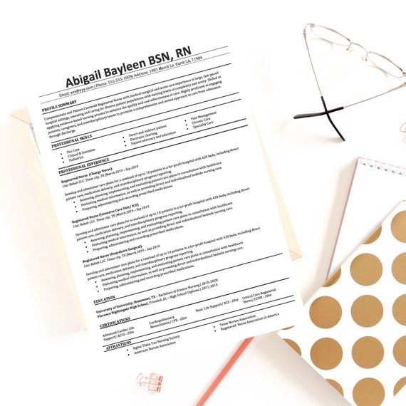 Nurse Resume Template Nurse CV Template BSN Nurse Template - Etsy