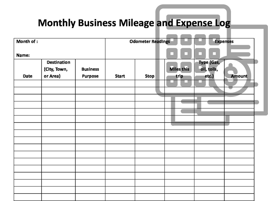 Business Mileage Tracker | Expense Report Sheet | Monthly| IRS ...