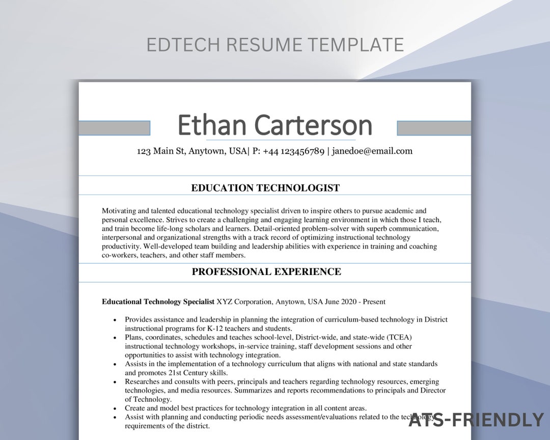 Edtech Resume Template | Education Technology CV Design | Instant ...