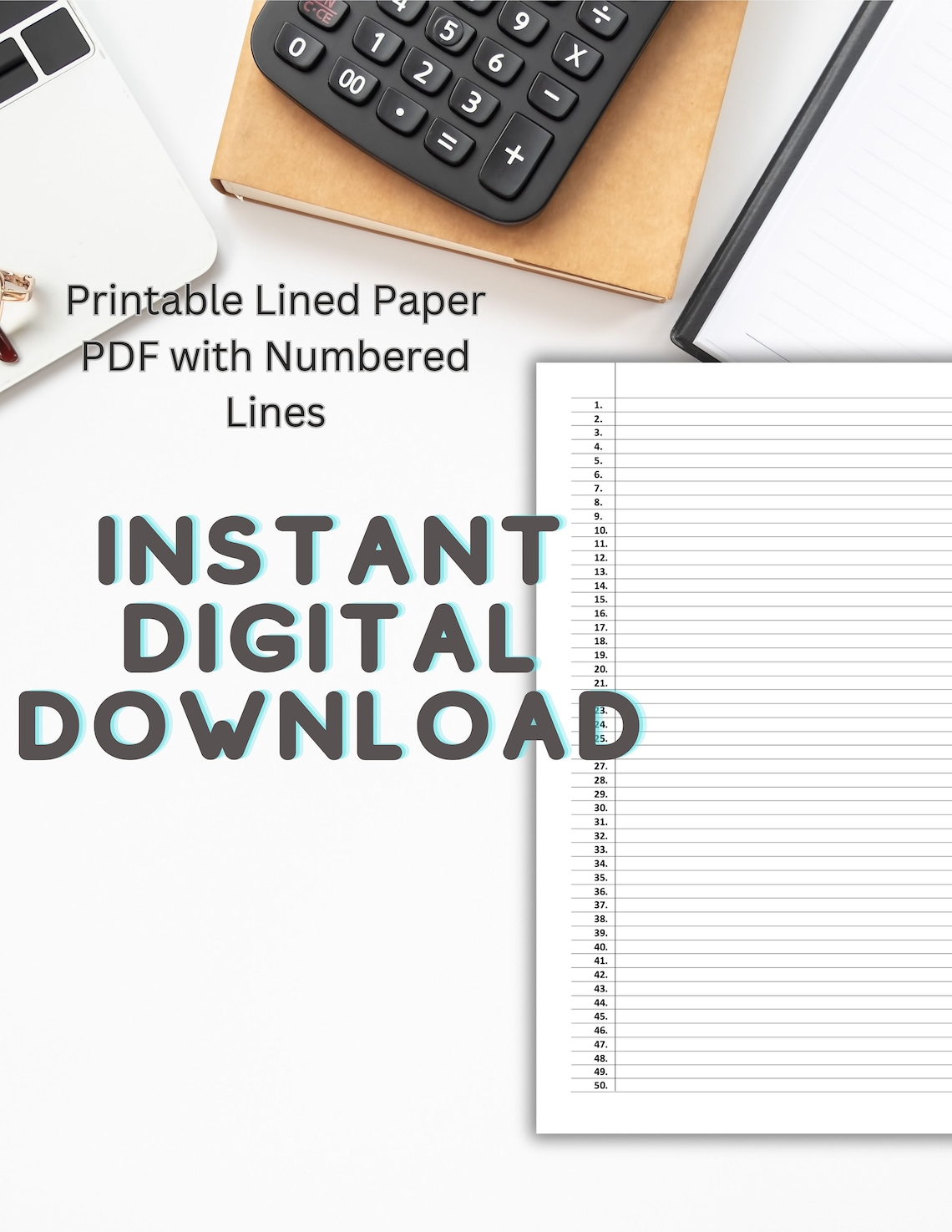 Numbered Lined Paper Printable Lined Paper PDF With Numbered Lines ...