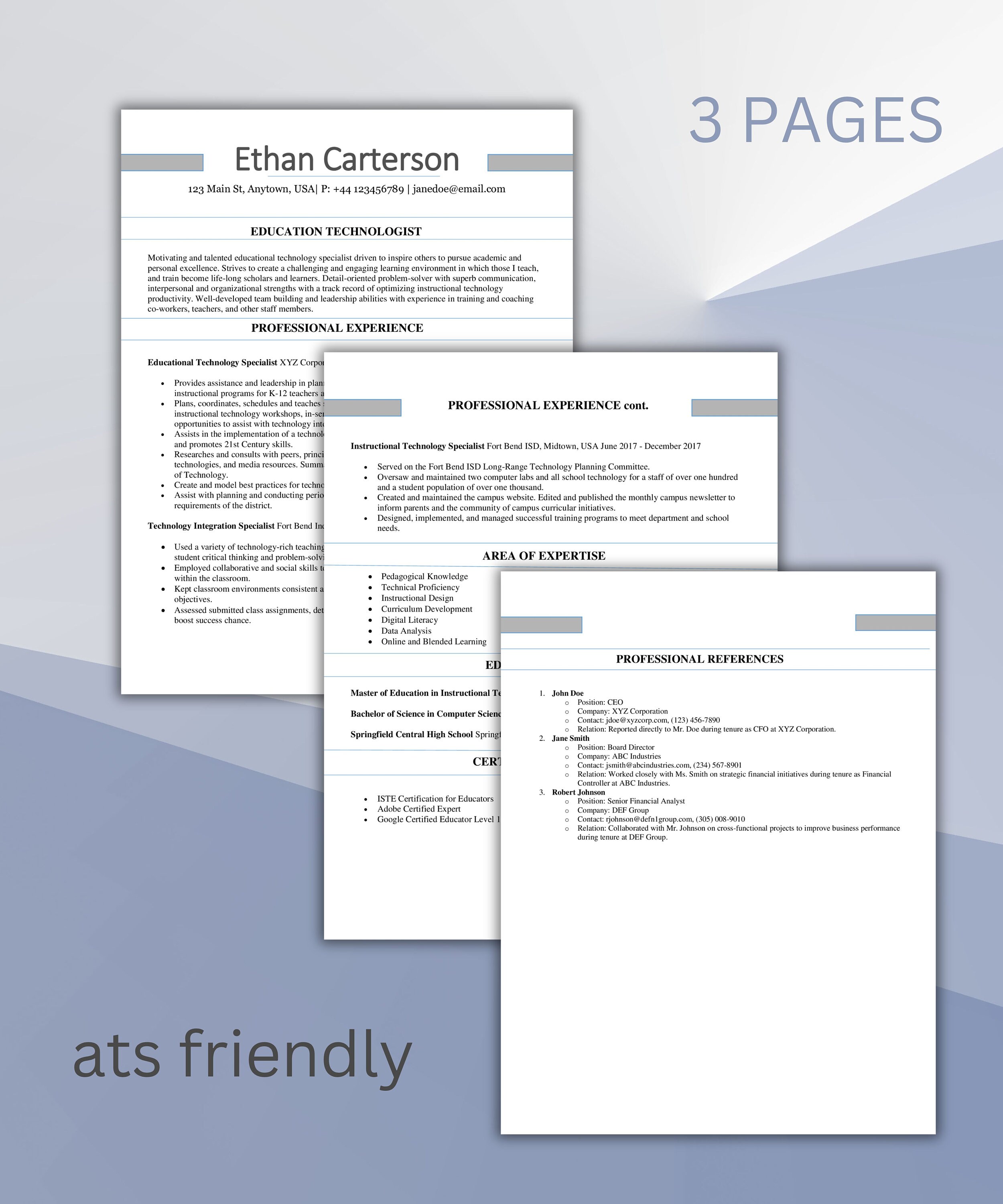 Edtech Resume Template Education Technology CV Design Instant Digital ...