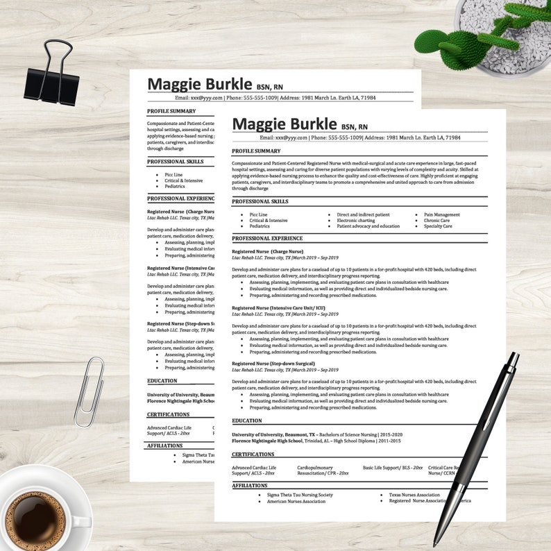 Nurse Resume Template Nurse CV Template BSN Nurse Template Resume One ...