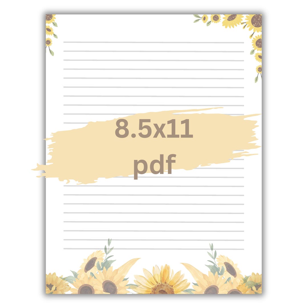 Sunflower Printable Stationary Lined Paper, Printable Writing Paper ...