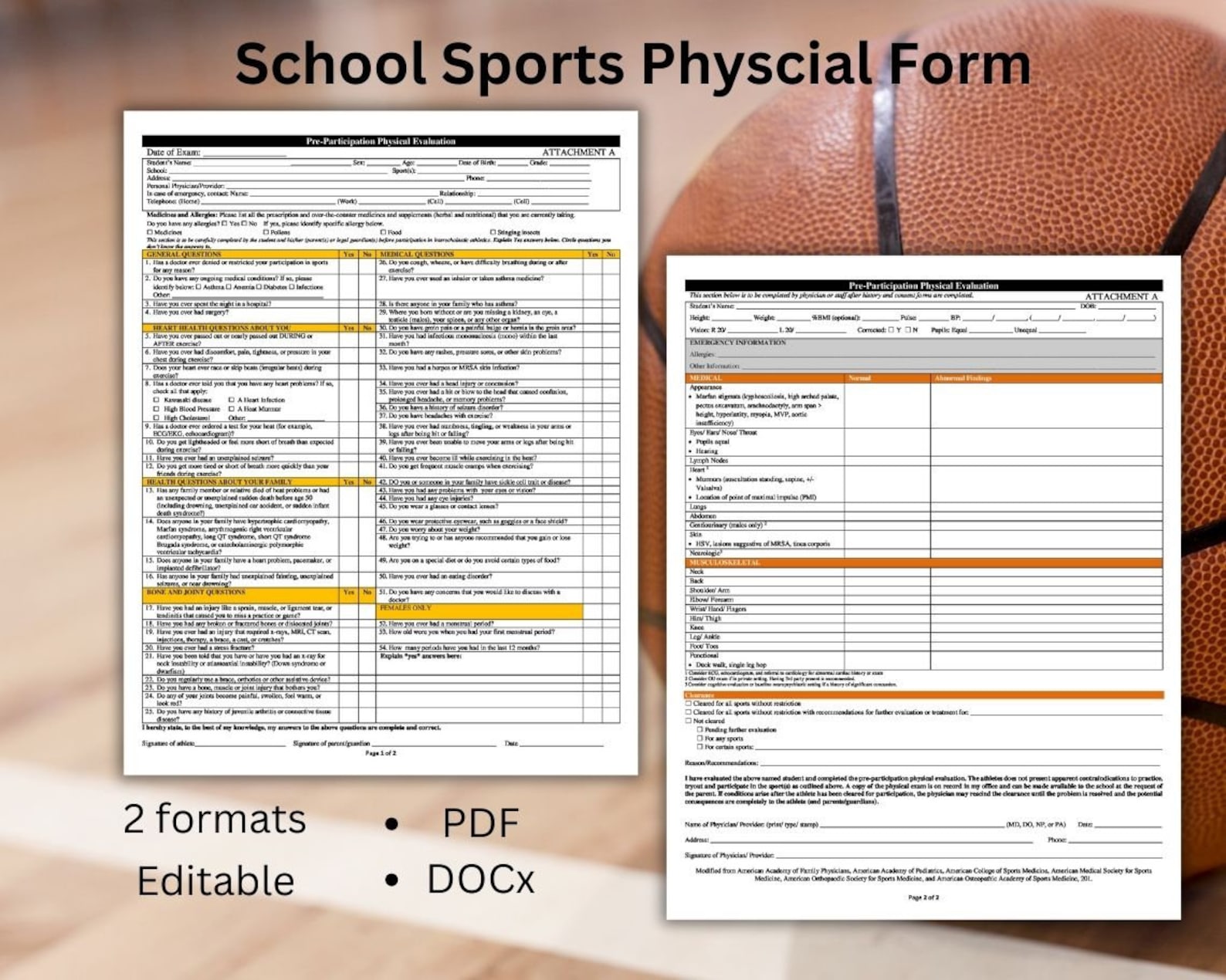 School Sports Physical Form | Student Athlete | Medical Clearance ...