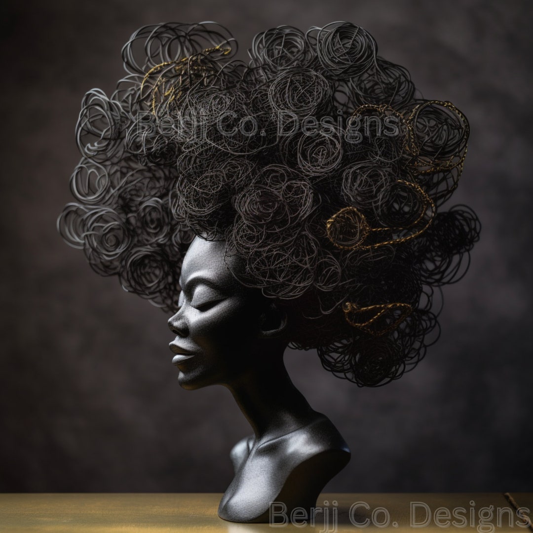 Afro Woman Line Art: Minimalistic African Beauty in PNG Format, Black ...