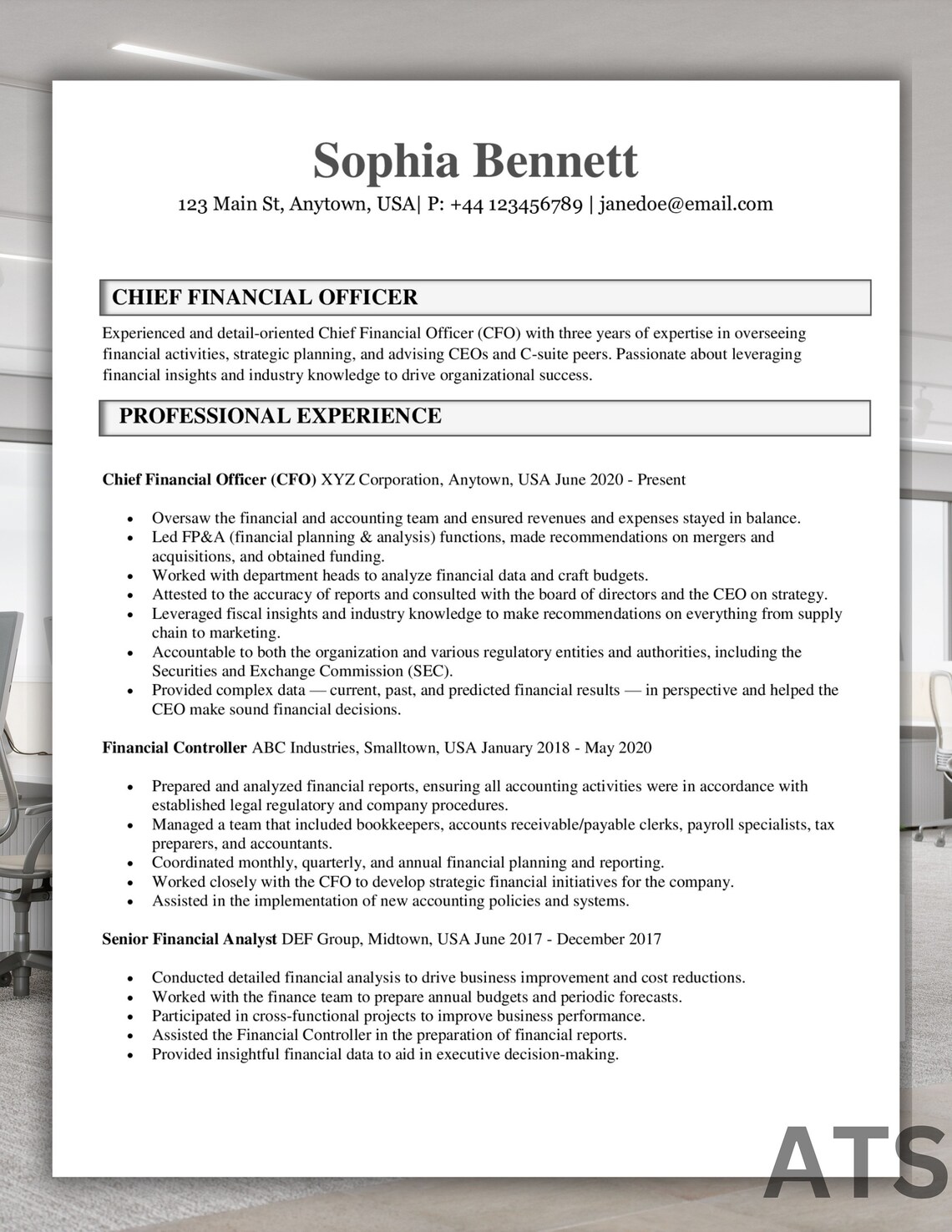CFO Resume | Professional Resume Template | Chief Financial Officer ...