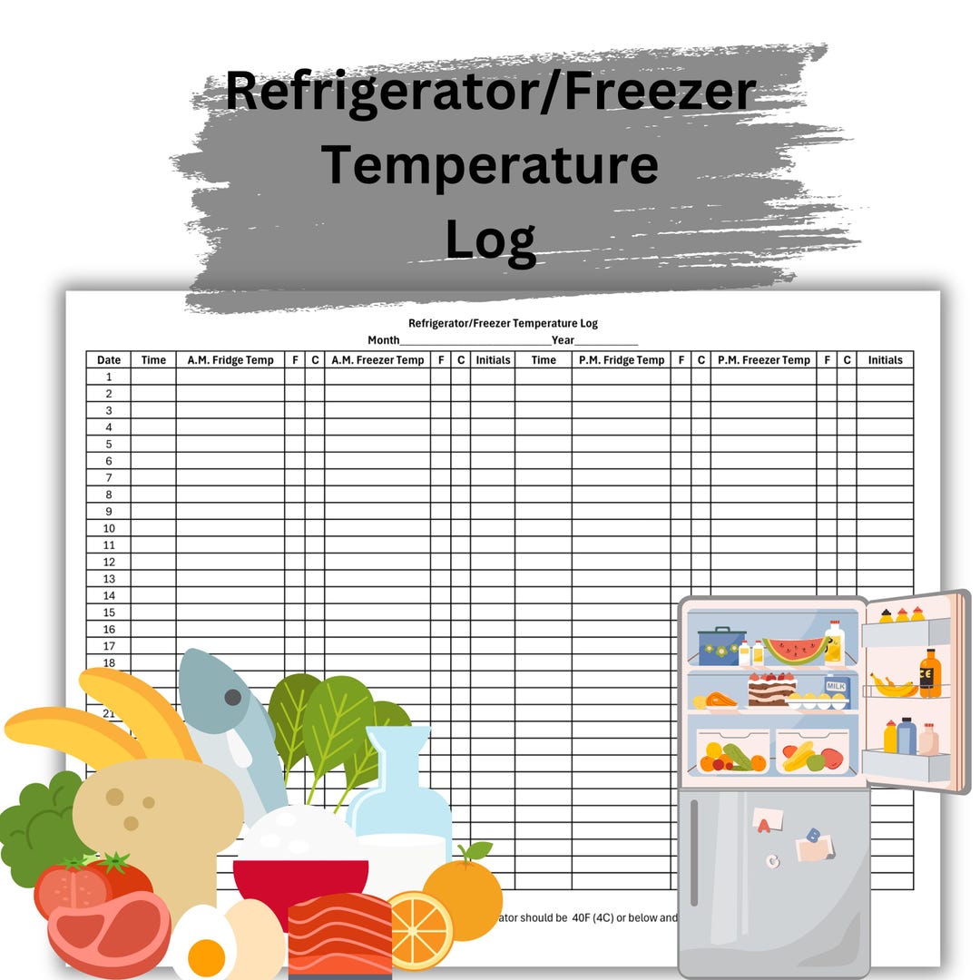 Refrigerator Freezer Temperature Log: Food Safety Tracker (digital ...