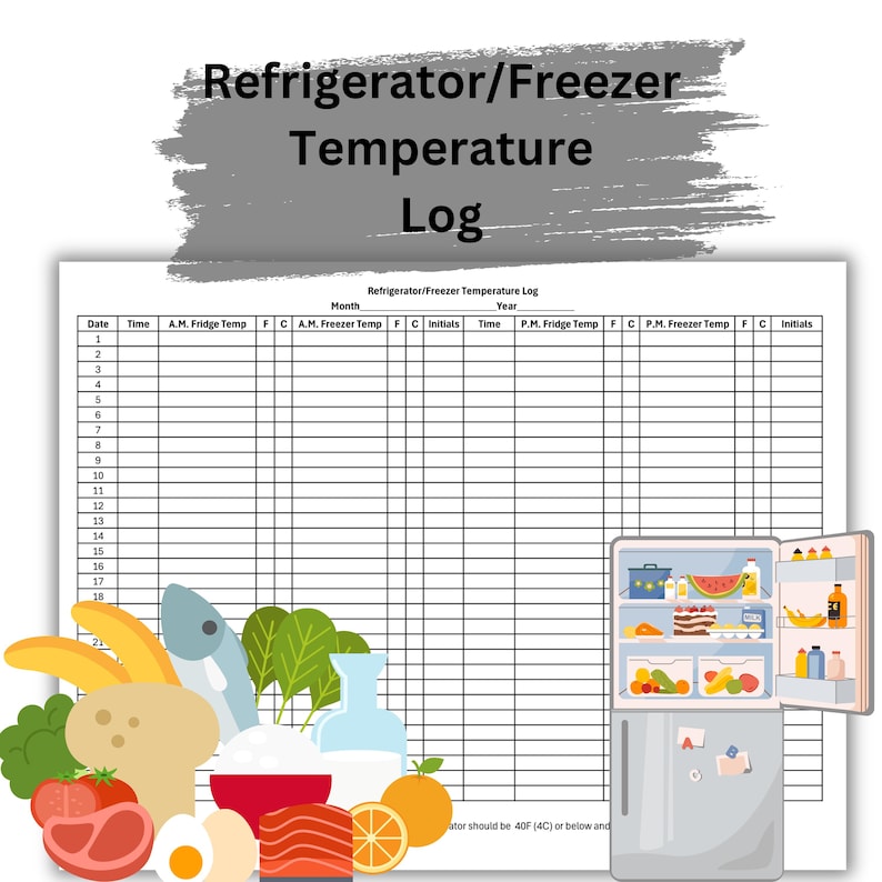 Refrigerator Freezer Temperature Log: Food Safety Tracker (digital ...