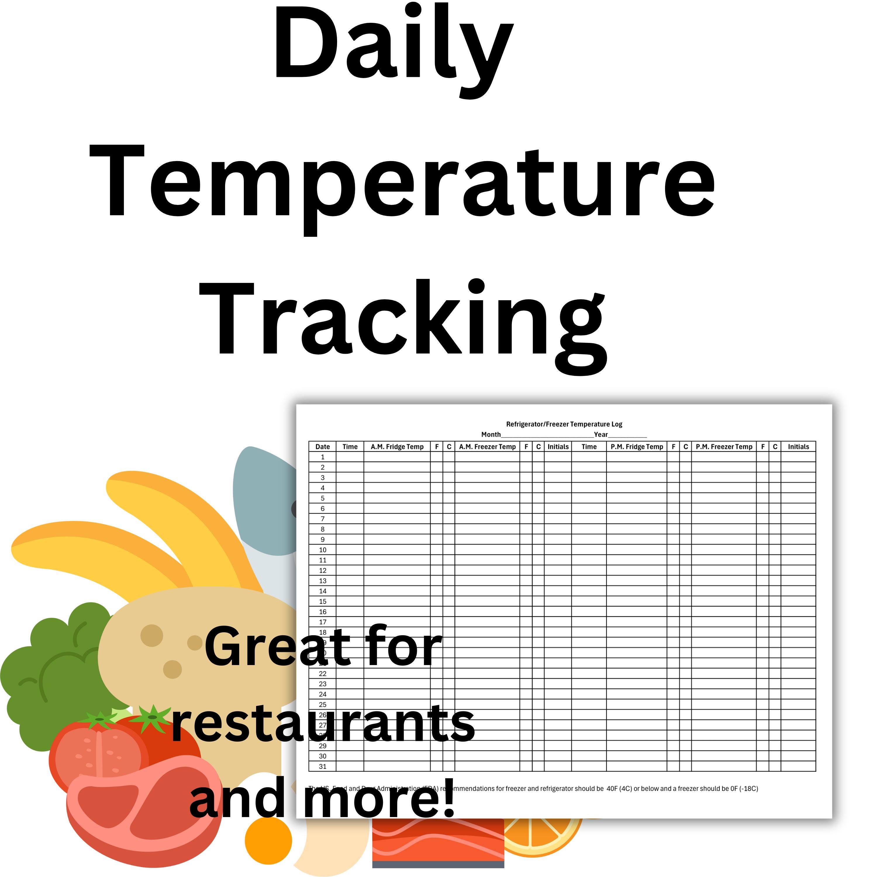 Refrigerator Freezer Temperature Log: Food Safety Tracker (digital ...