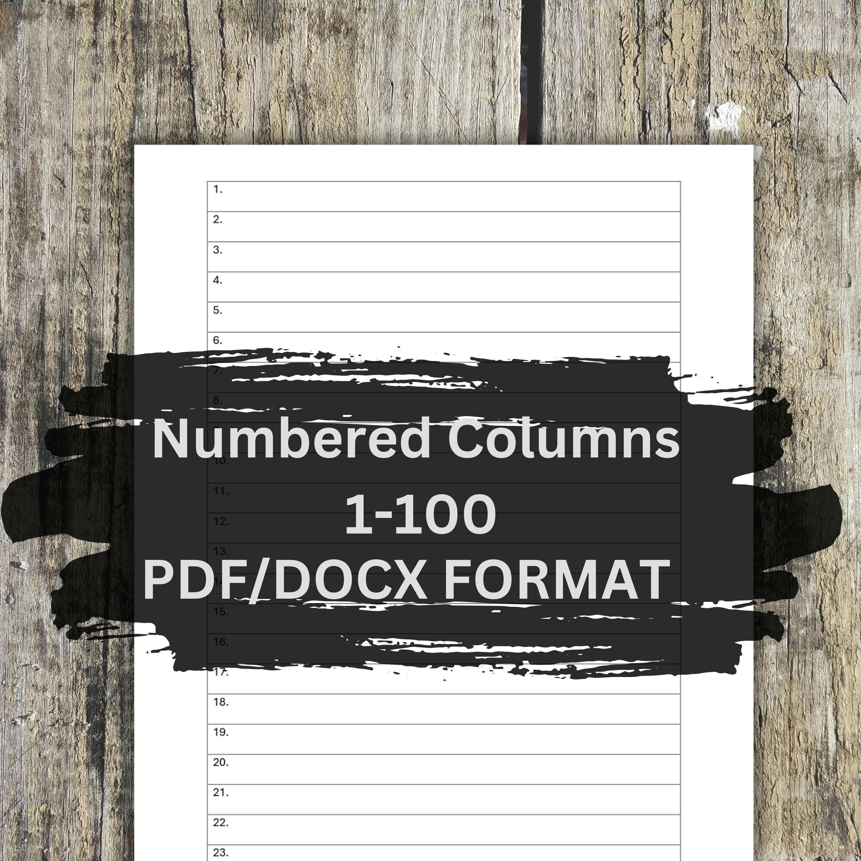Numbered Lined Paper 1-100: Printable PDF - Etsy