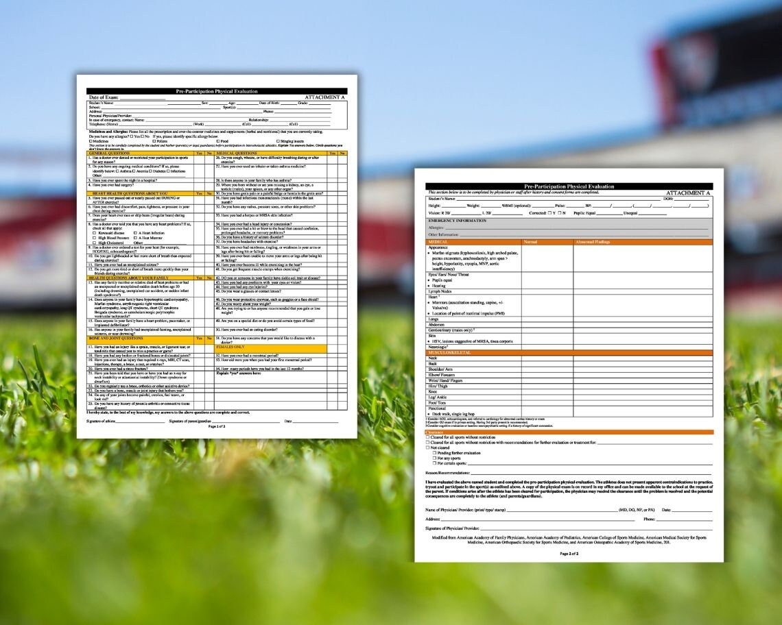 School Sports Physical Form | Student Athlete | Medical Clearance ...