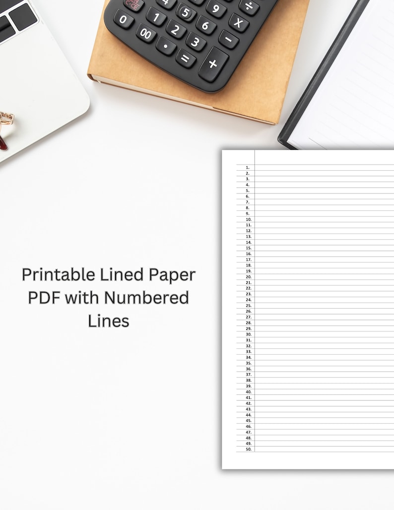 Numbered Lined Paper Printable Lined Paper PDF With Numbered Lines ...