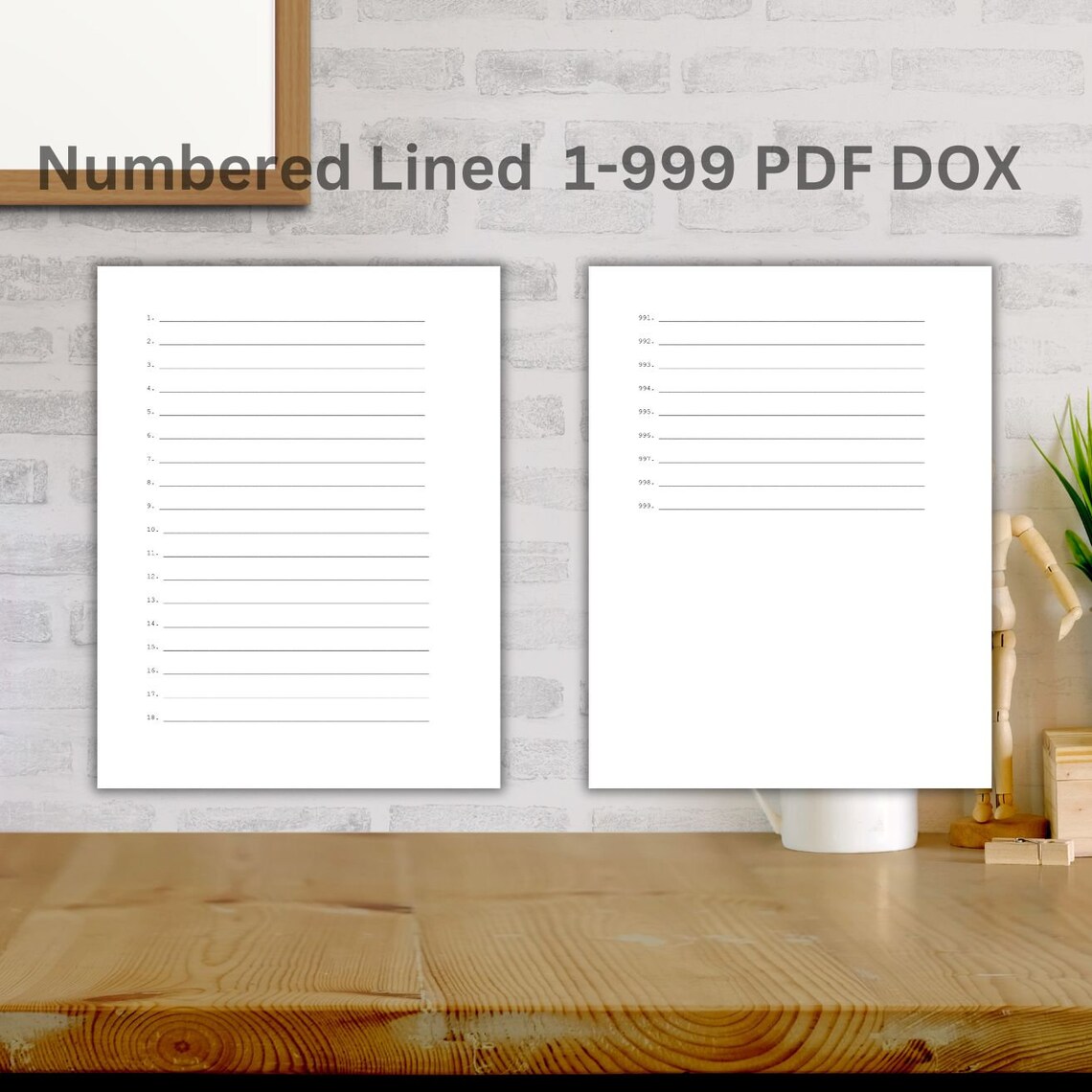 Numbered Lined Column 1-999 | Paper Printable Lined Paper PDF With ...