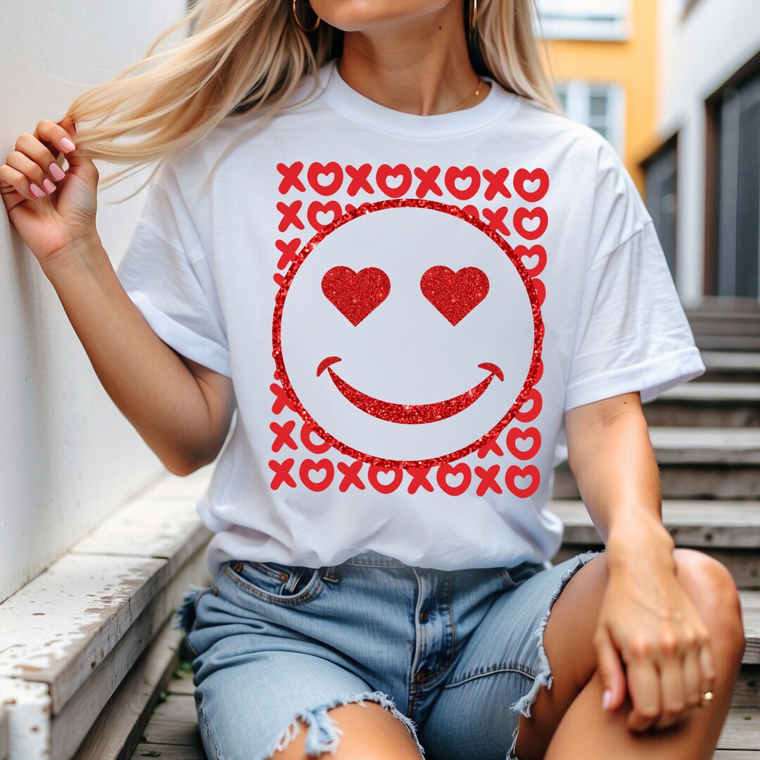 XOXO Smiley Face Red Faux Glitter Valentines Day Png | Emoji Smiley ...