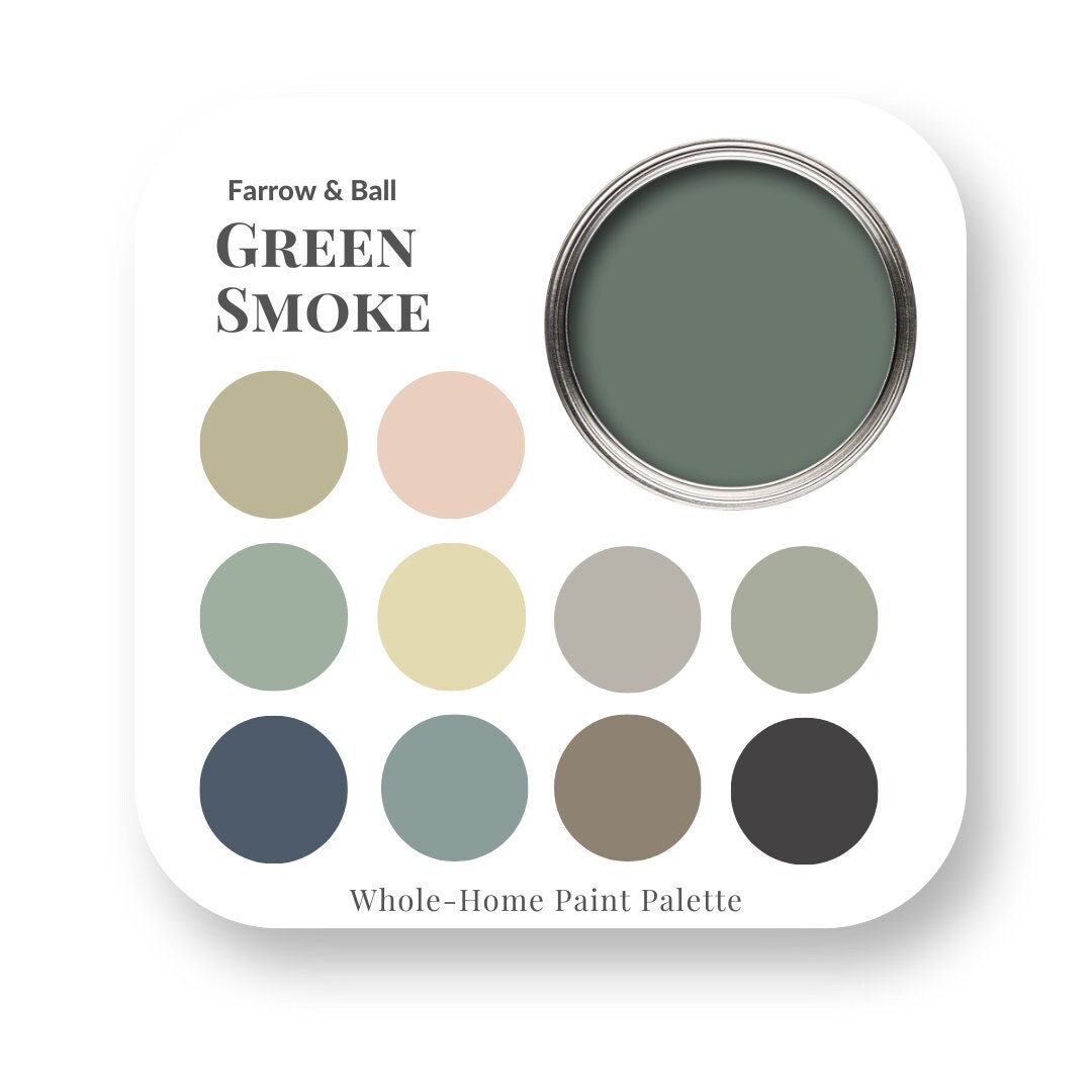 Green Smoke by Farrow Ball Interior Paint Color Palette Interior Design Color Trends Best White for Trim House Paint Colors Etsy