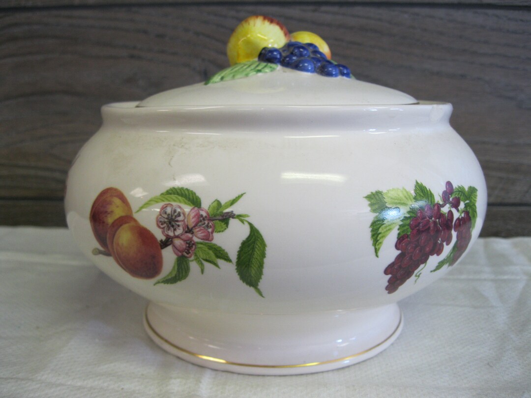 A Teleflora Gift Pedestal Bowl With Fruit Design and Lid With - Etsy