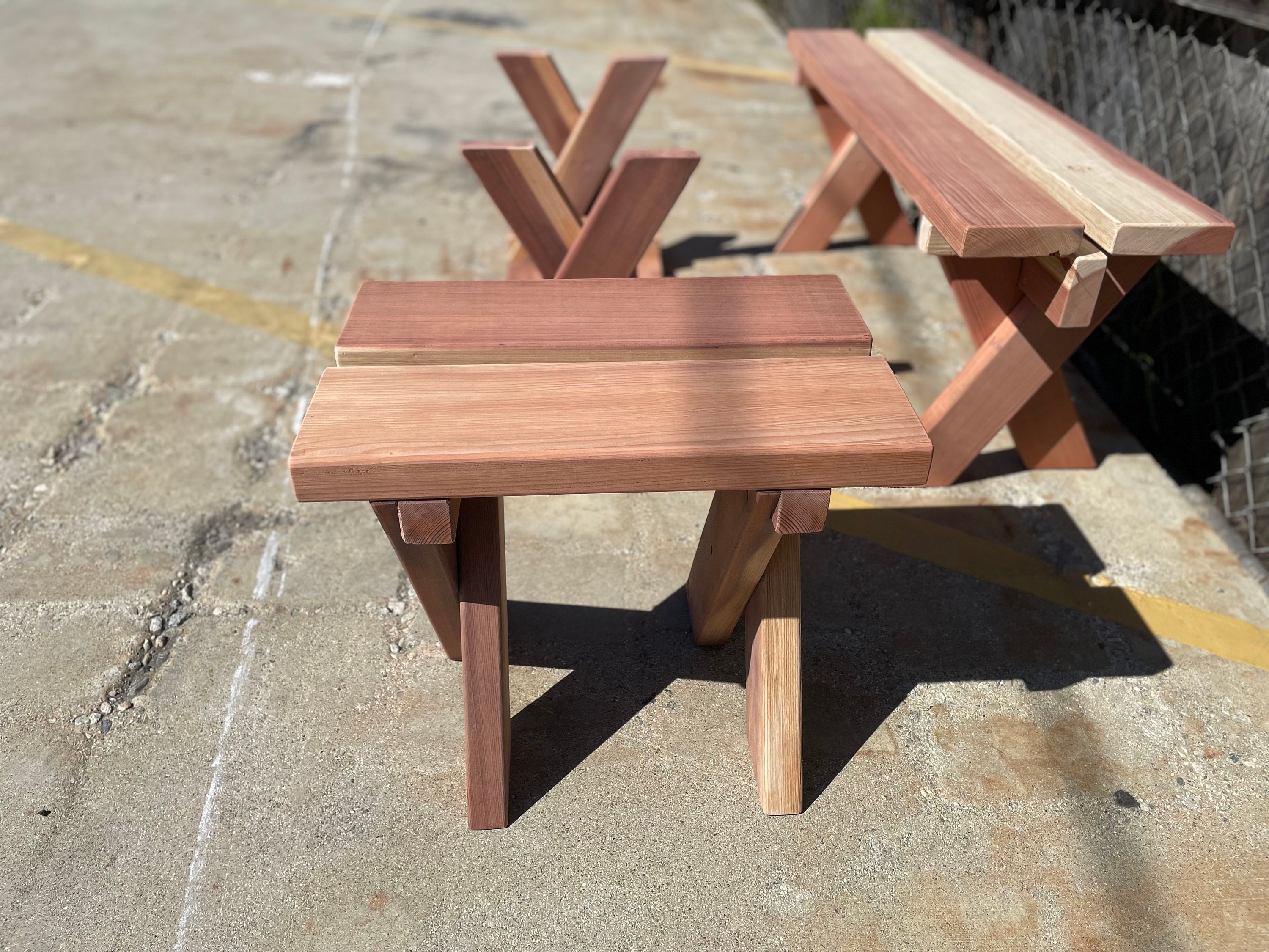 Thick Solid American Redwood Stool and Benches - Etsy