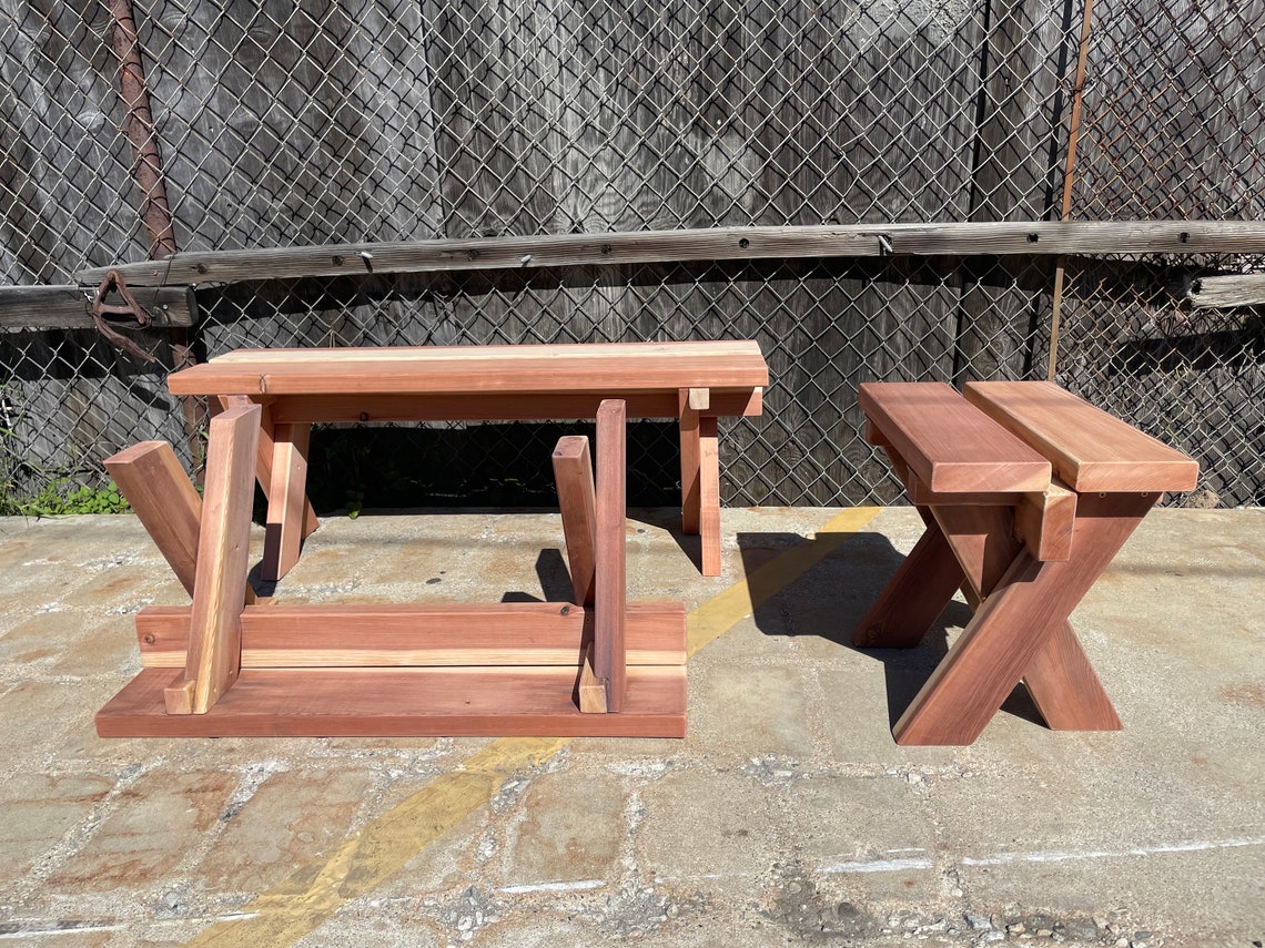 Thick Solid American Redwood Stool and Benches - Etsy
