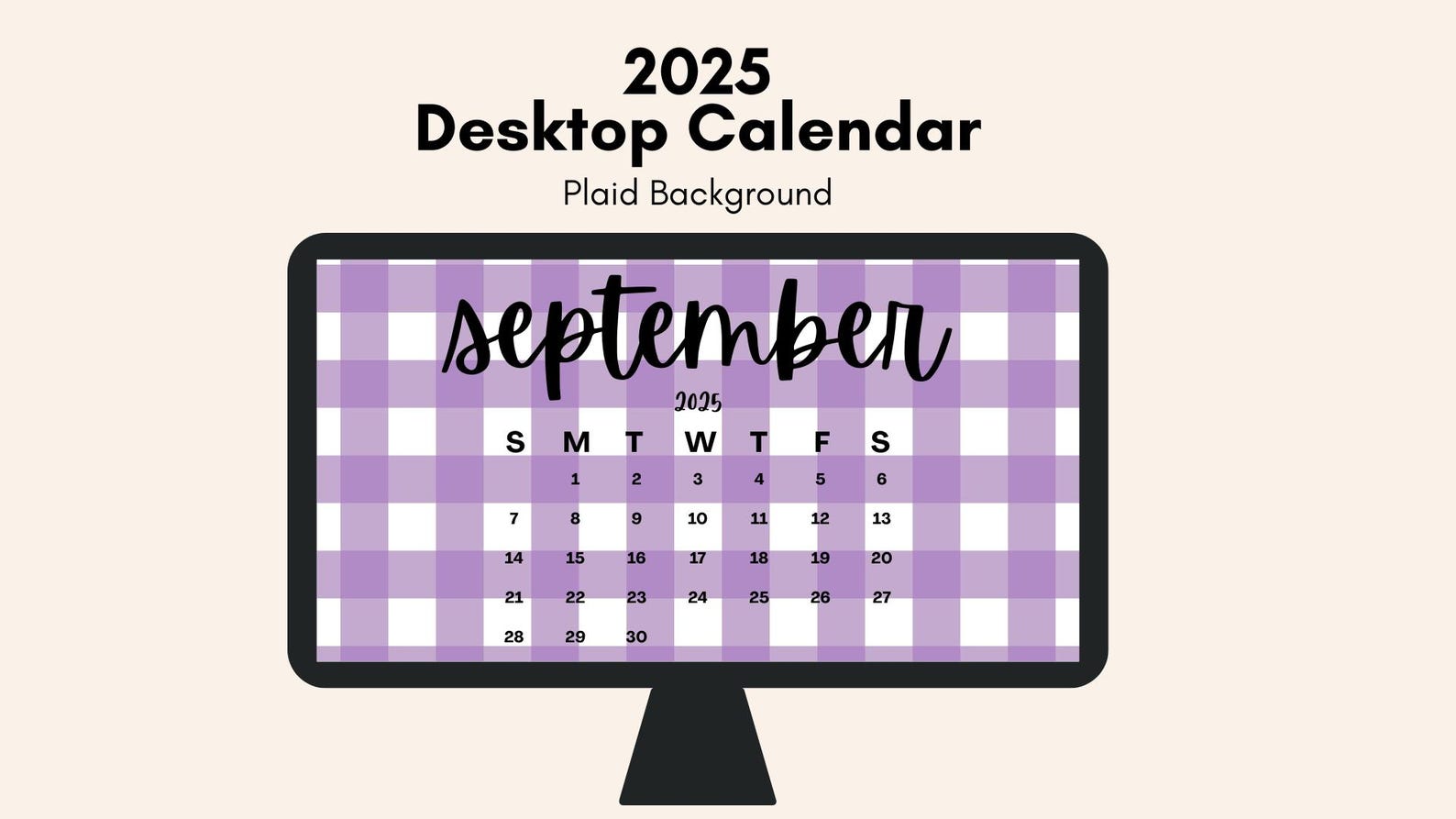2025 Digital Desktop Calendar | May - December | Plaid Background - Etsy