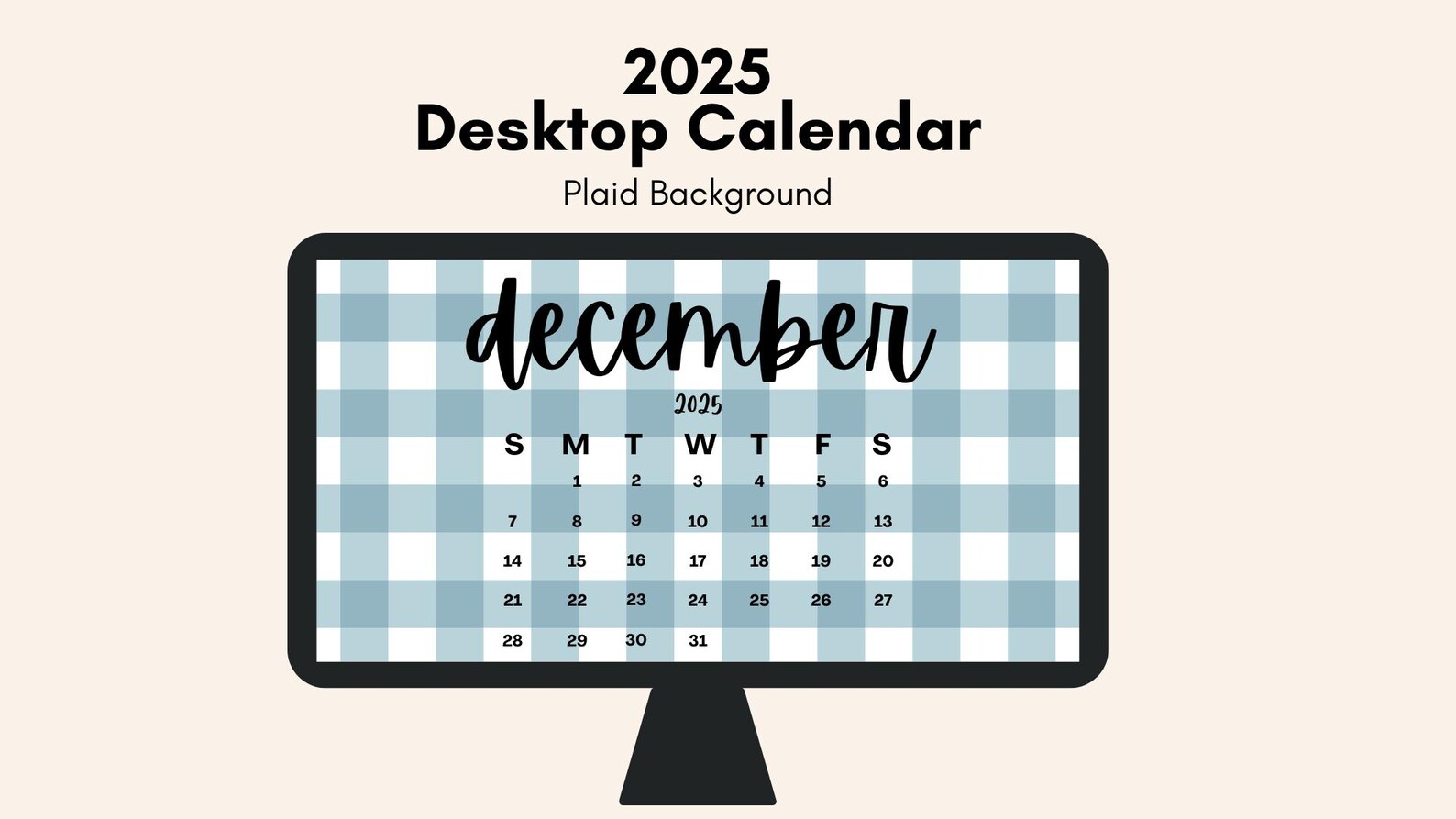 2025 Digital Desktop Calendar | May - December | Plaid Background - Etsy