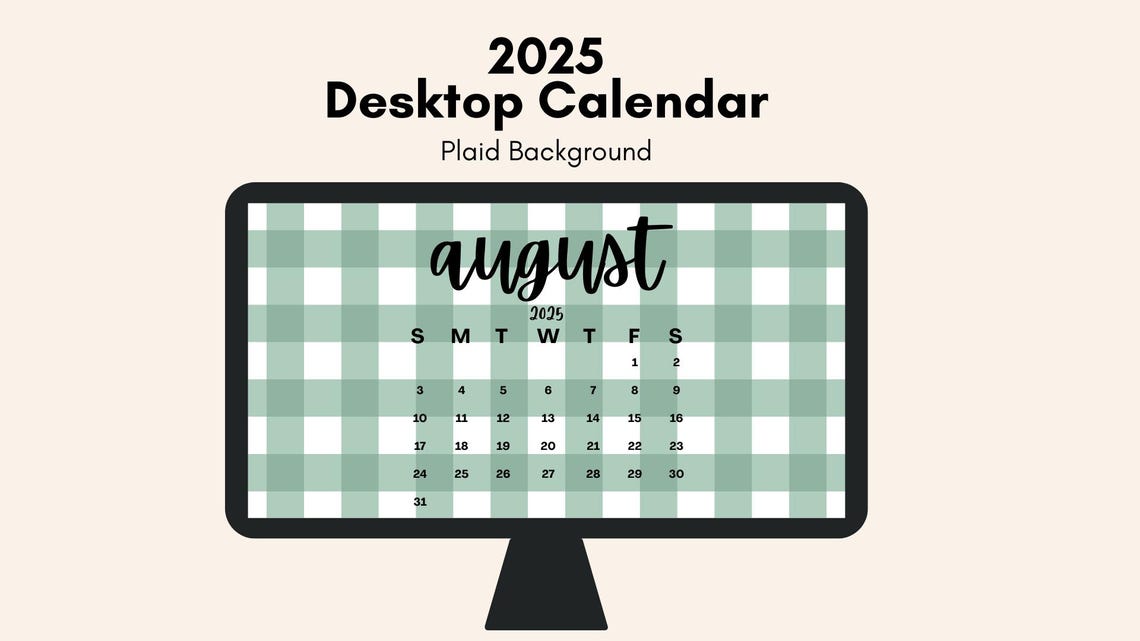 2025 Digital Desktop Calendar | May - December | Plaid Background - Etsy