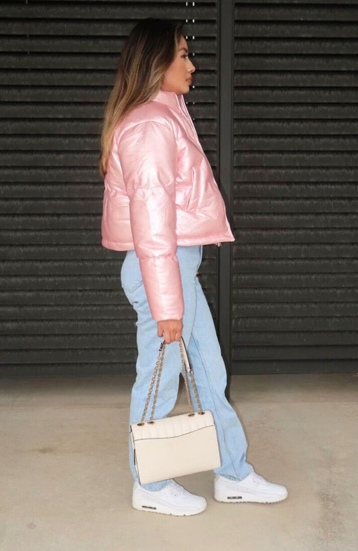 THML Light Pink Metallic Zip up Long Sleeve Puffer Jacket, Barbie ...