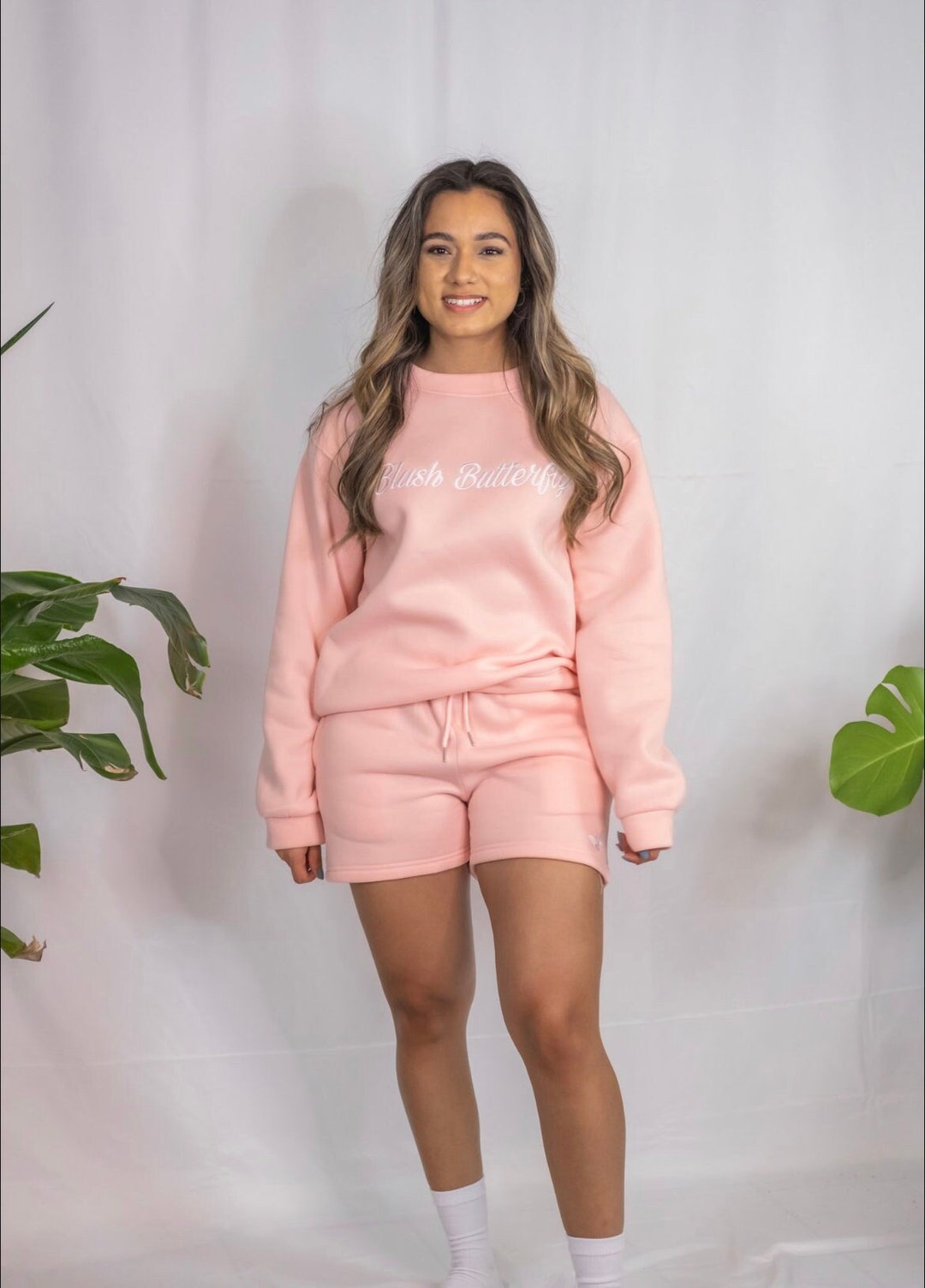 Lounge Set, Women's Pink Matching Sweatshirt and Shorts, Pink Lounge ...
