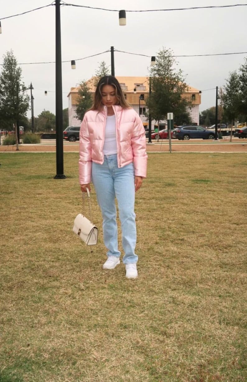 THML Light Pink Metallic Zip up Long Sleeve Puffer Jacket, Barbie ...