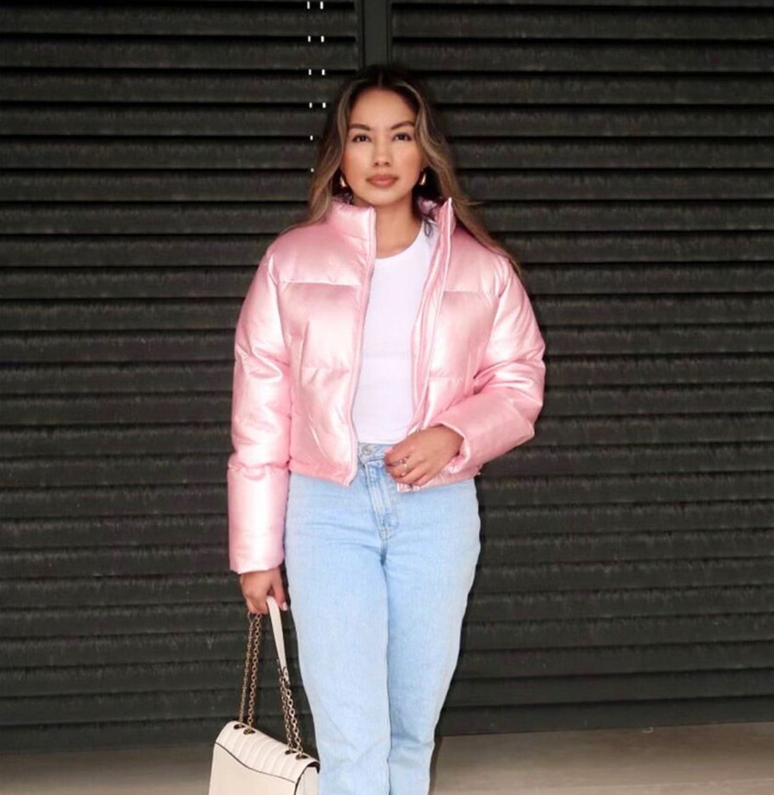 THML Light Pink Metallic Zip up Long Sleeve Puffer Jacket, Barbie ...