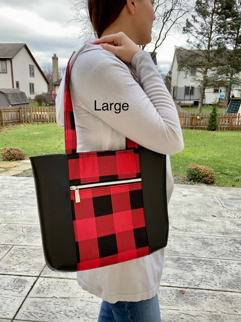 Buffalo Plaid Tote Bag Large Tote Bag With Pockets Plaid - Etsy