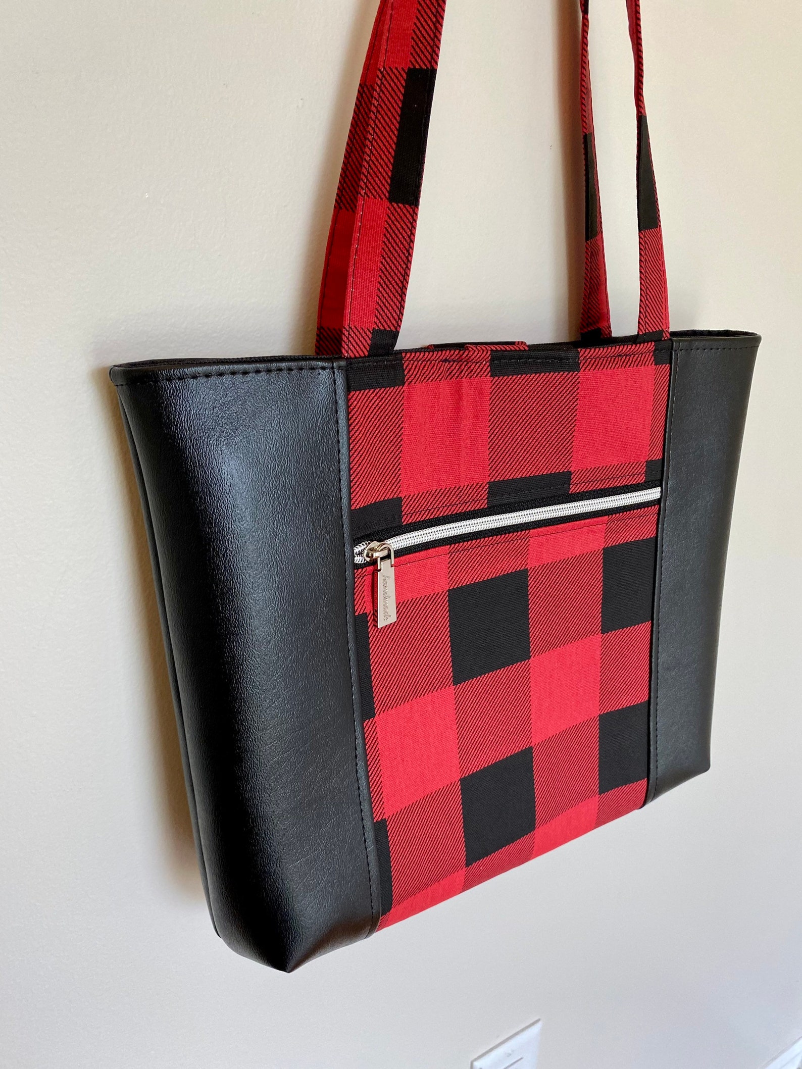 Buffalo Plaid Tote Bag Large Tote Bag With Pockets Plaid - Etsy