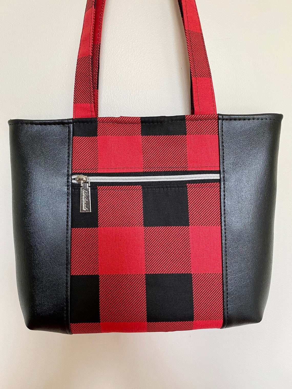 Buffalo Plaid Tote Bag Large Tote Bag With Pockets Plaid - Etsy