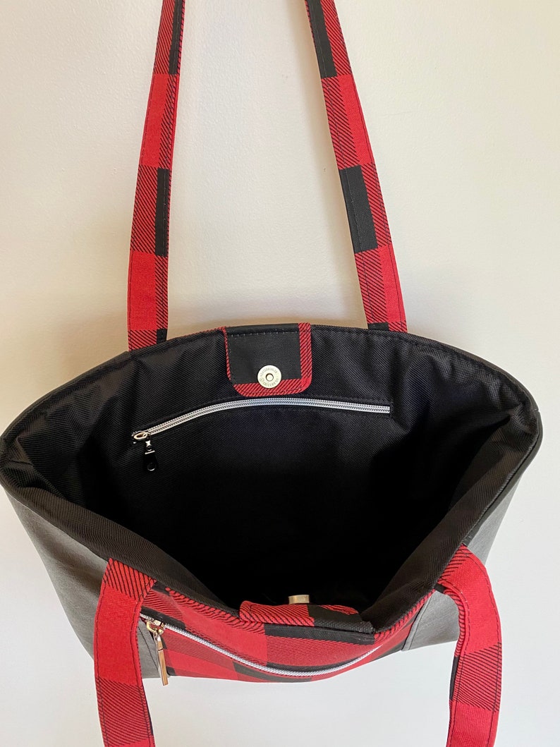Buffalo Plaid Tote Bag Large Tote Bag With Pockets Plaid - Etsy
