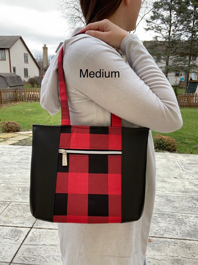 Buffalo Plaid Tote Bag Large Tote Bag With Pockets Plaid - Etsy