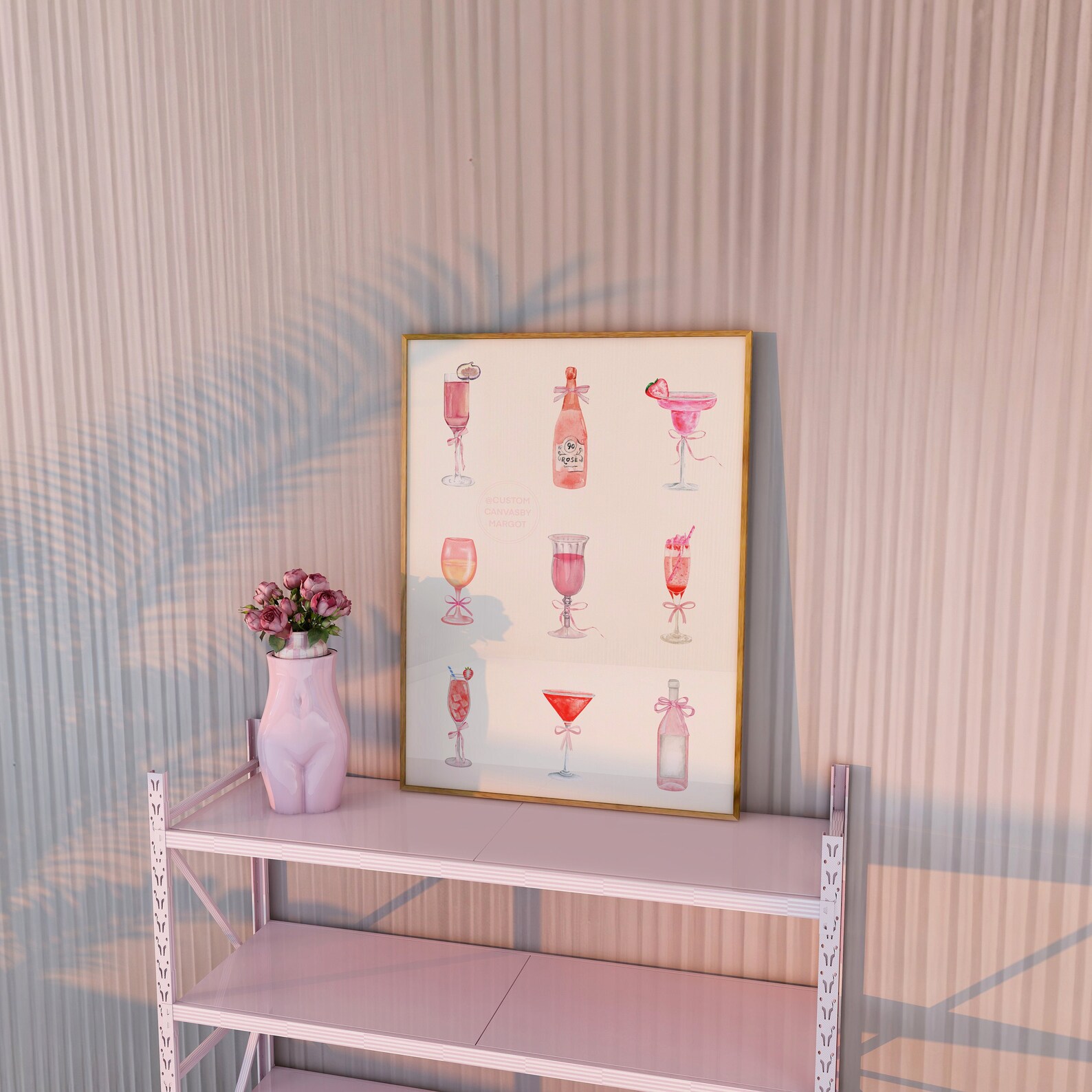 Pink Cocktail Coquette Bows Bar Cart Wall Art Print - Etsy