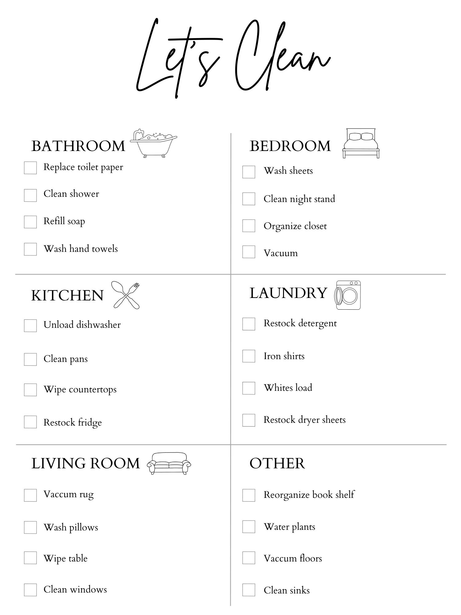 Customizable Cleaning Check List to Do List - Etsy