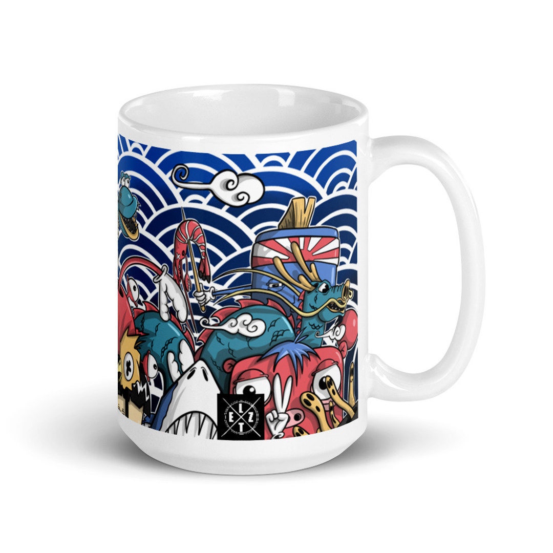 Monster Characters Glossy Mug, Doodle Art Mug, Japanese Character Mug ...