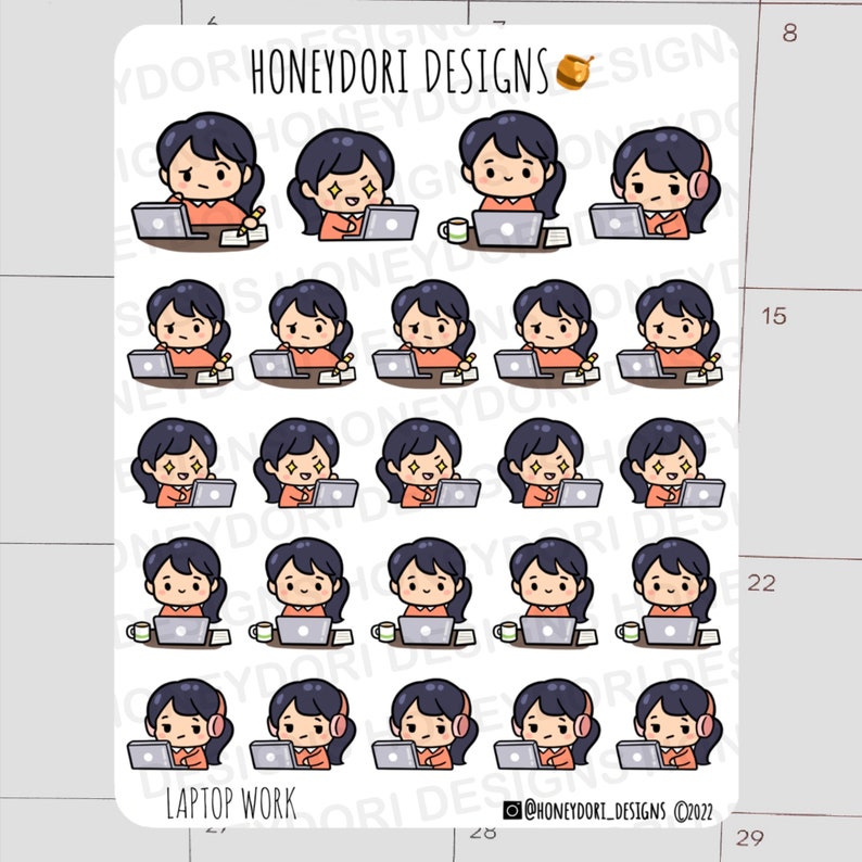 Work Planner Stickers - Cute Girl Working Stickers - Laptop Work ...