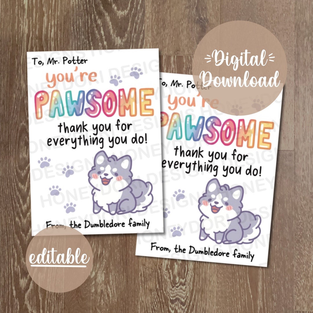 Printable/editable Teacher Thank You Tag - Dog Gift Card Tag - Teacher ...