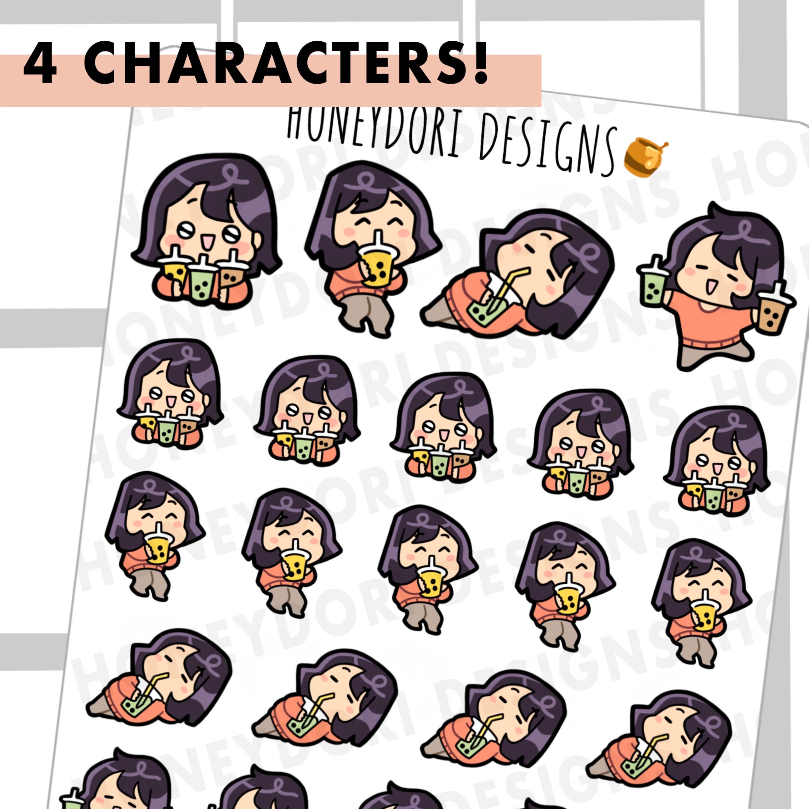 Boba Girl Stickers Bubble Tea Stickers Drink Planner - Etsy